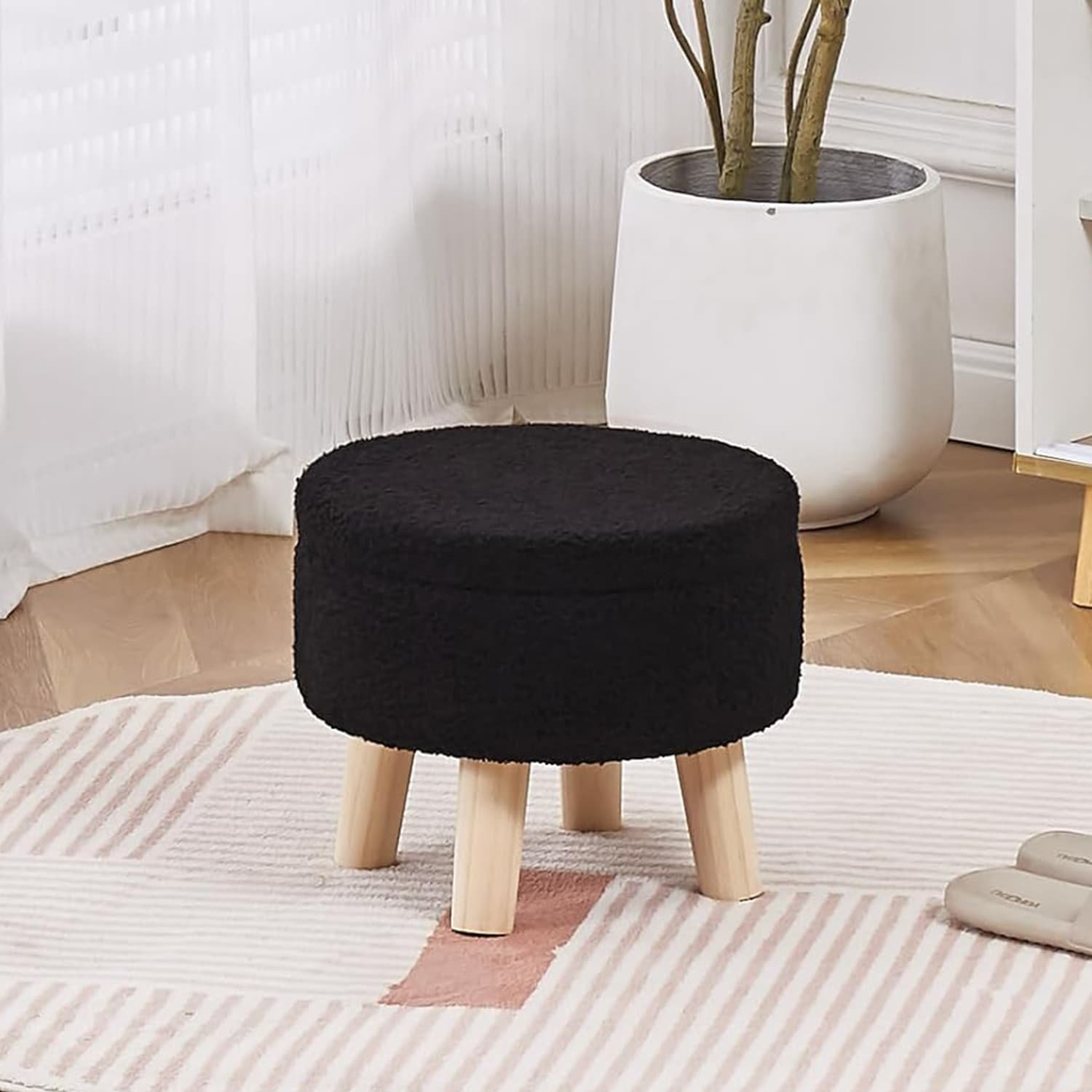 George Oliver Storage Stool, Modern Round Footstool With Upholstered ...