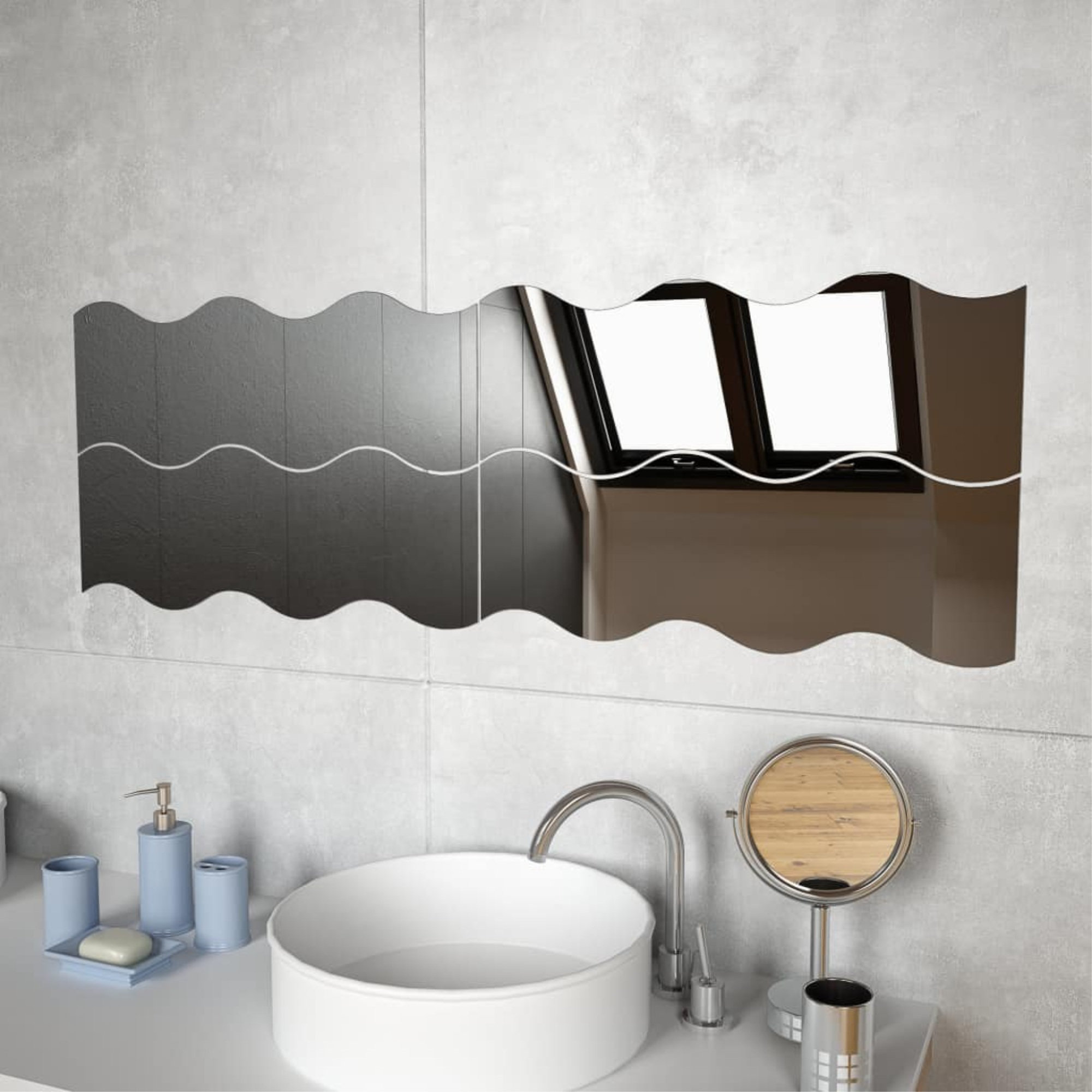 Ivy Bronx 4x Wall Mirrors Wave Glass Wall Mounted Mirrors Bathroom ...