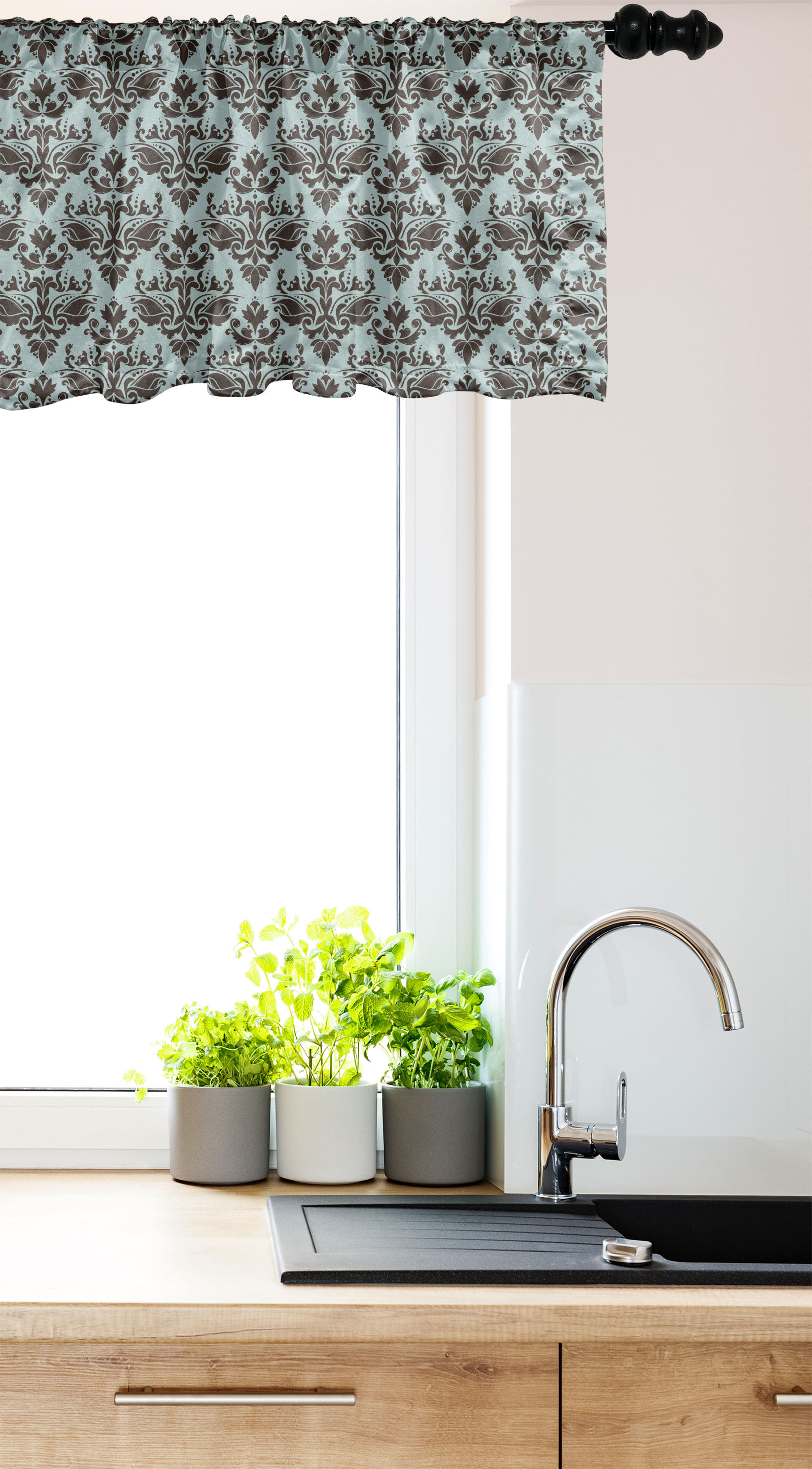 Ambesonne Damask Valance Pack of 2 Damask Shapes Motif Teal Brown | Wayfair