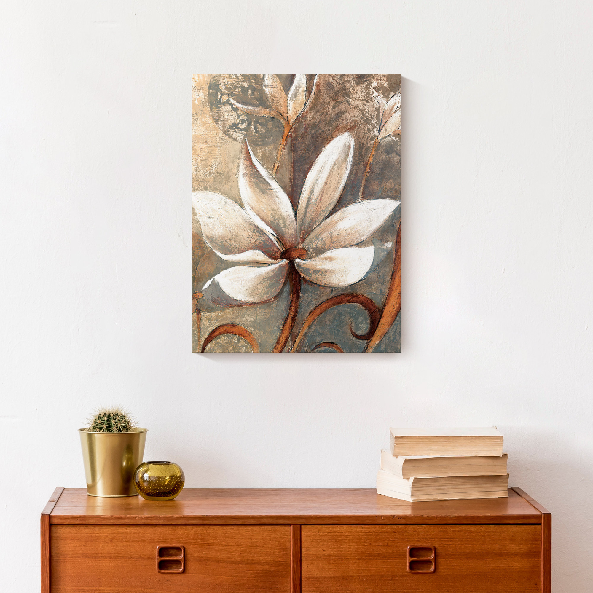 Winston Porter White And Copper Magnolia On Canvas Print | Wayfair