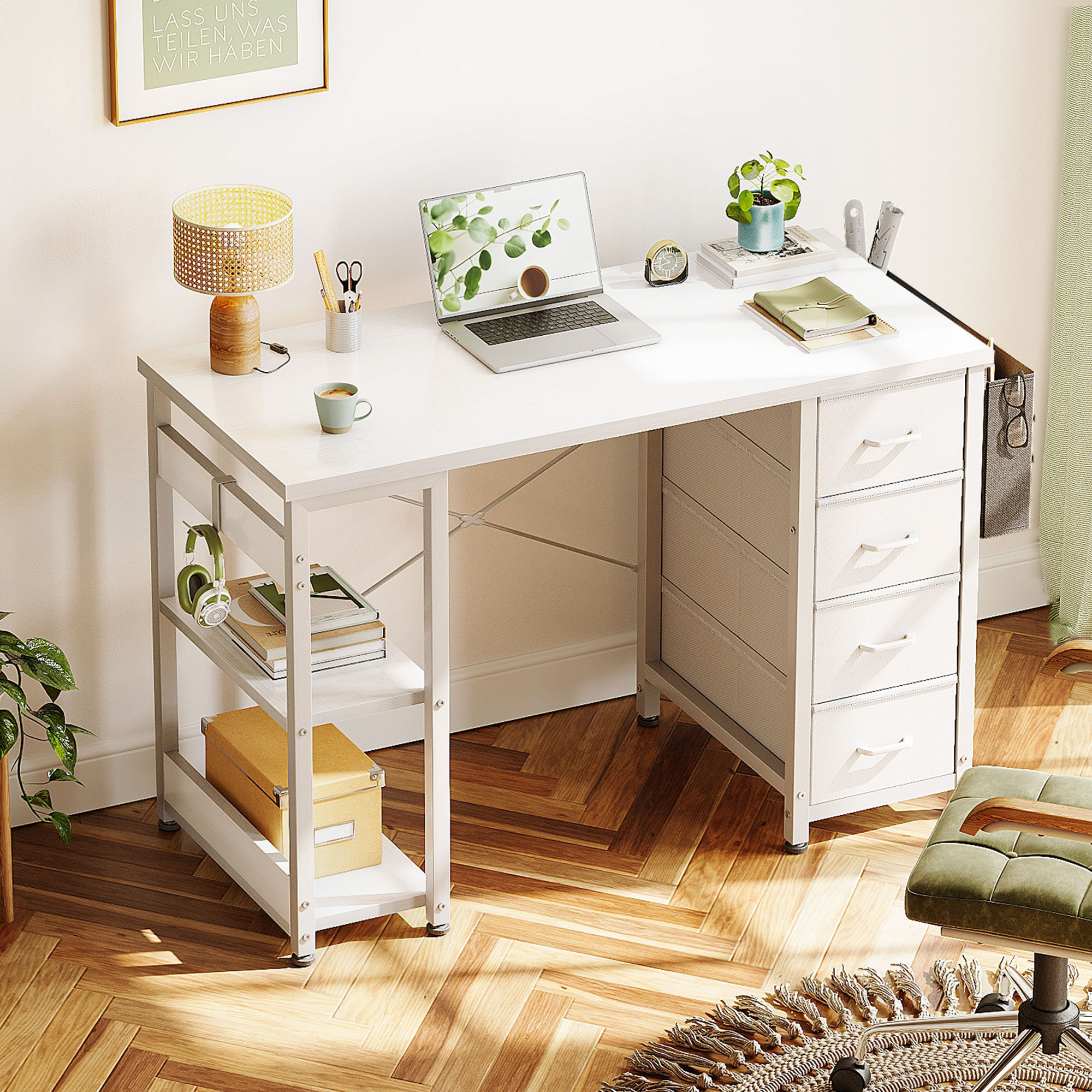 Inbox Zero Home Office Desk With 4-tier Fabric Drawers,writing Desk ...