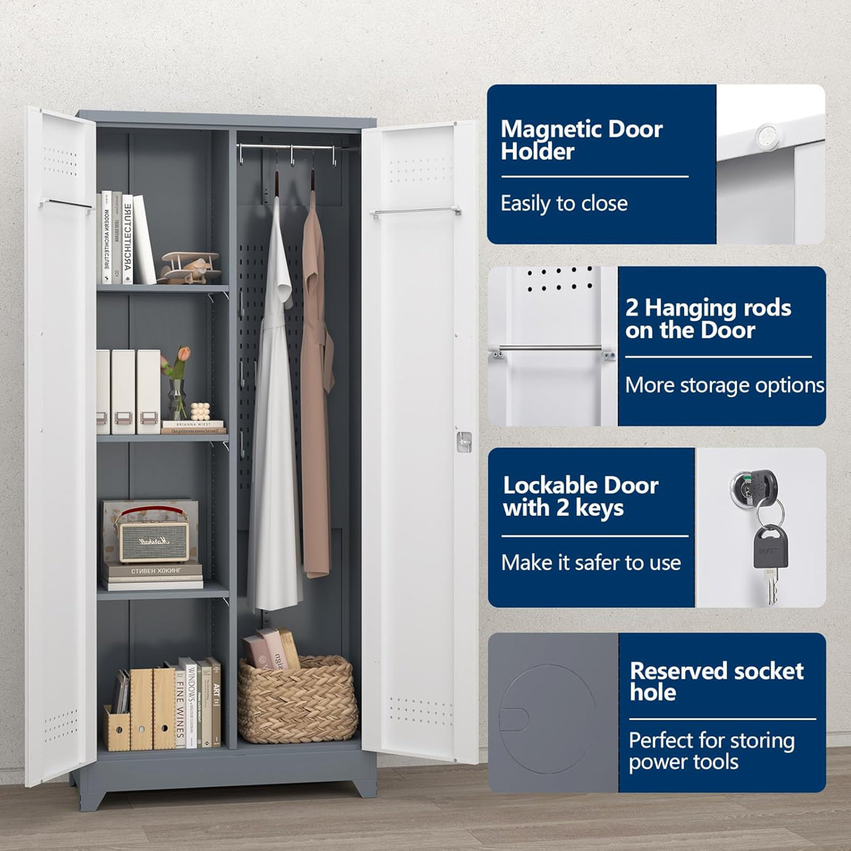 WFX Utility™ 65"h Broom Closet Storage Cabinet, Utility Closet For ...