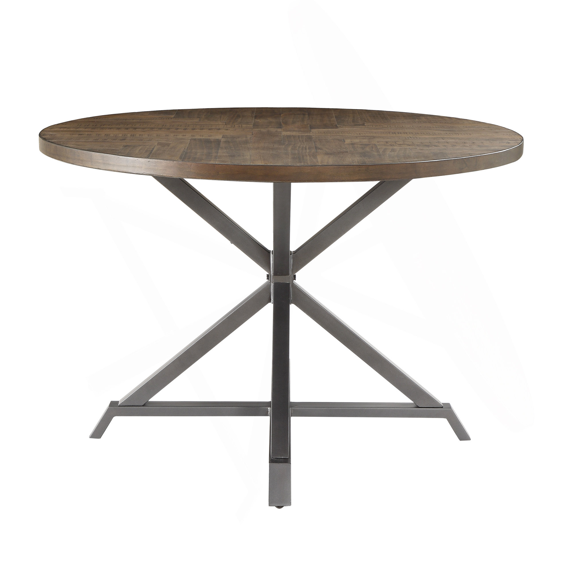 Wentygam Industrial Style Round Dining Table 1Pc Burnished Brown Finish ...