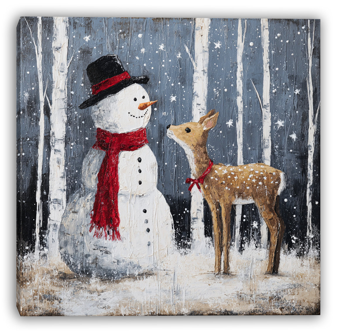 Charlton Home® Winter Friend Snowman and Fawn Wrapped Canvas Wall Art ...