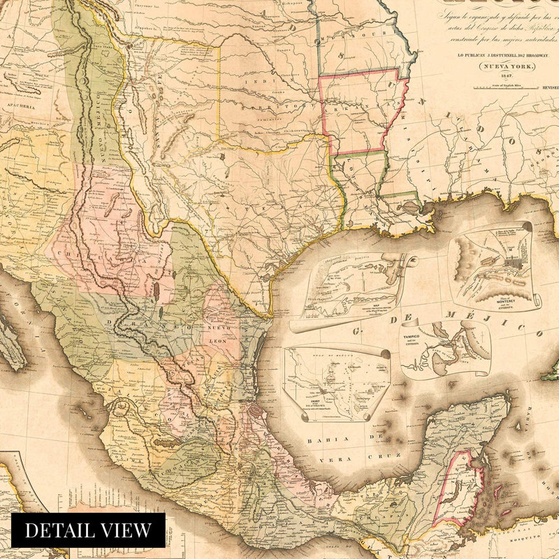 HISTORIC PRINTS HISTORIX Vintage 1847 Mexico Map Poster - 18X24 Inch ...