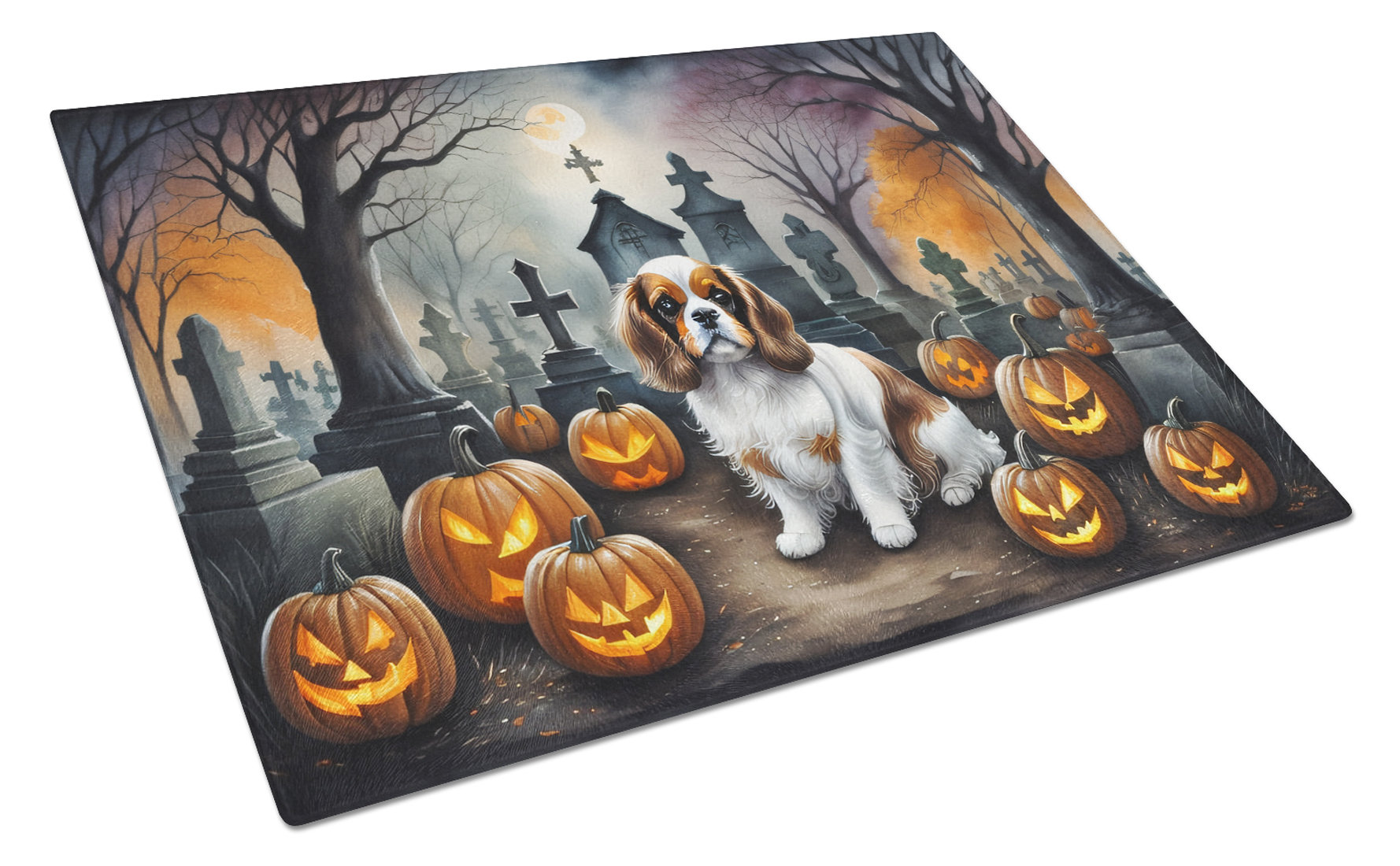 Caroline's Treasures Cavalier Spaniel Spooky Halloween Glass Cutting ...