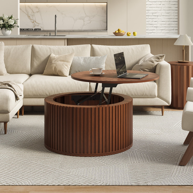 Hokku Designs 31.5" Round Solid Wood Lift Coffee Table With Storage ...
