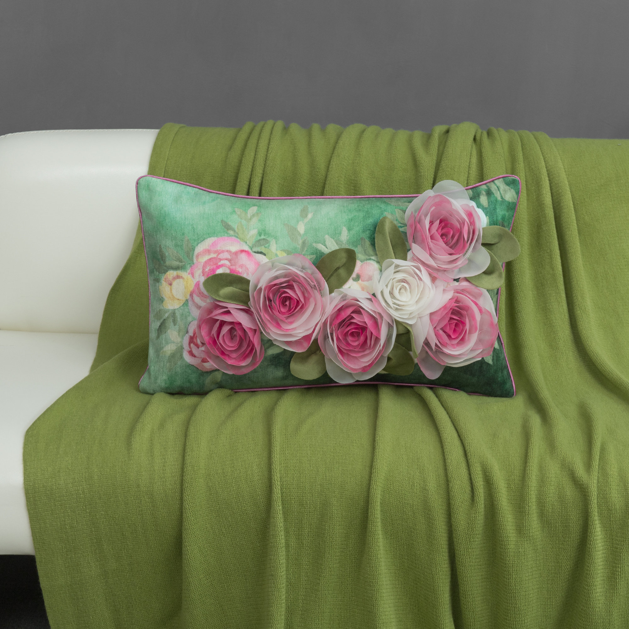 JWH 3D Rose Flower Throw Pillow Cover Decorative Floral Velvet ...