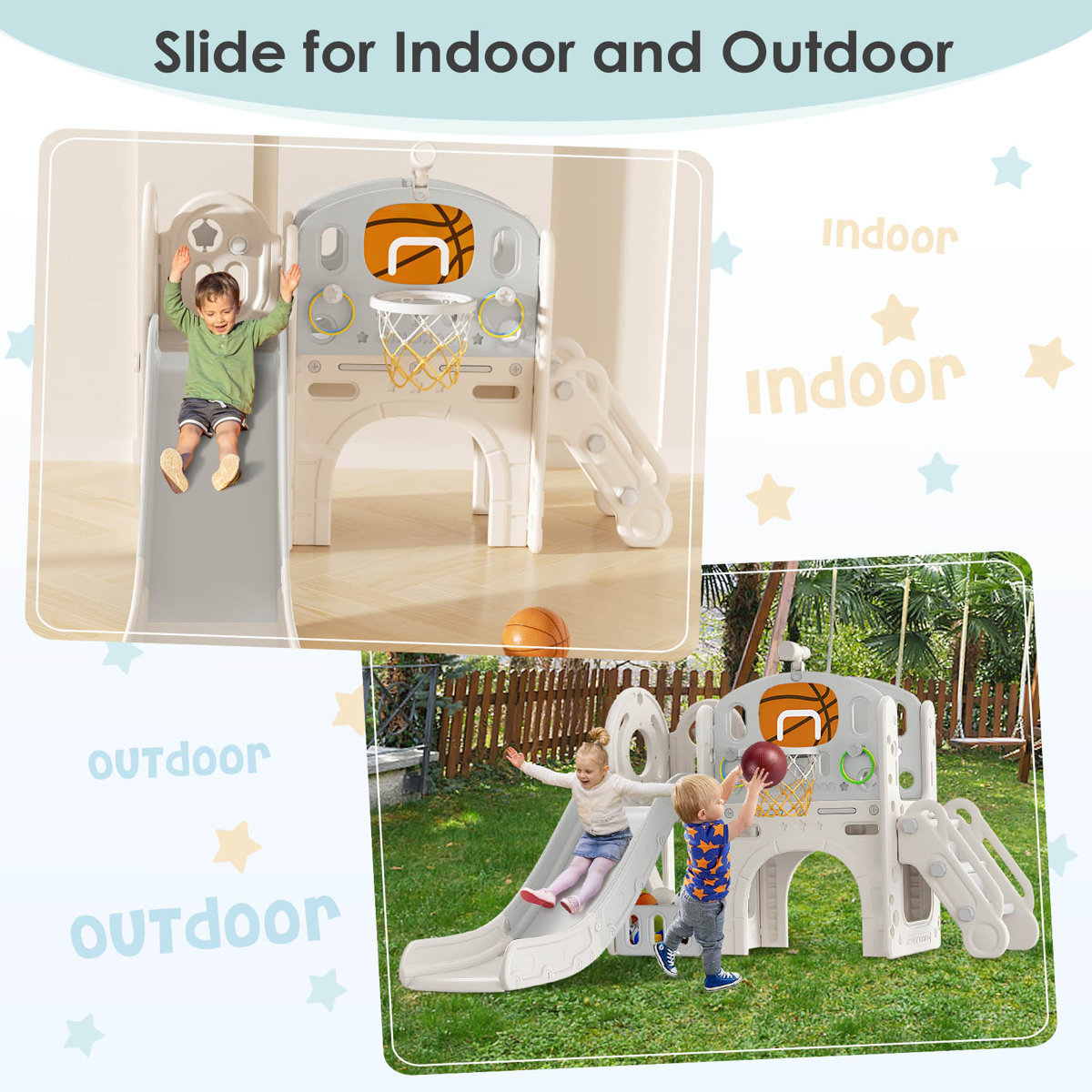 Suteck 9 in 1 Toddler Slide, Kids Slide with Climber Outdoor Indoor ...