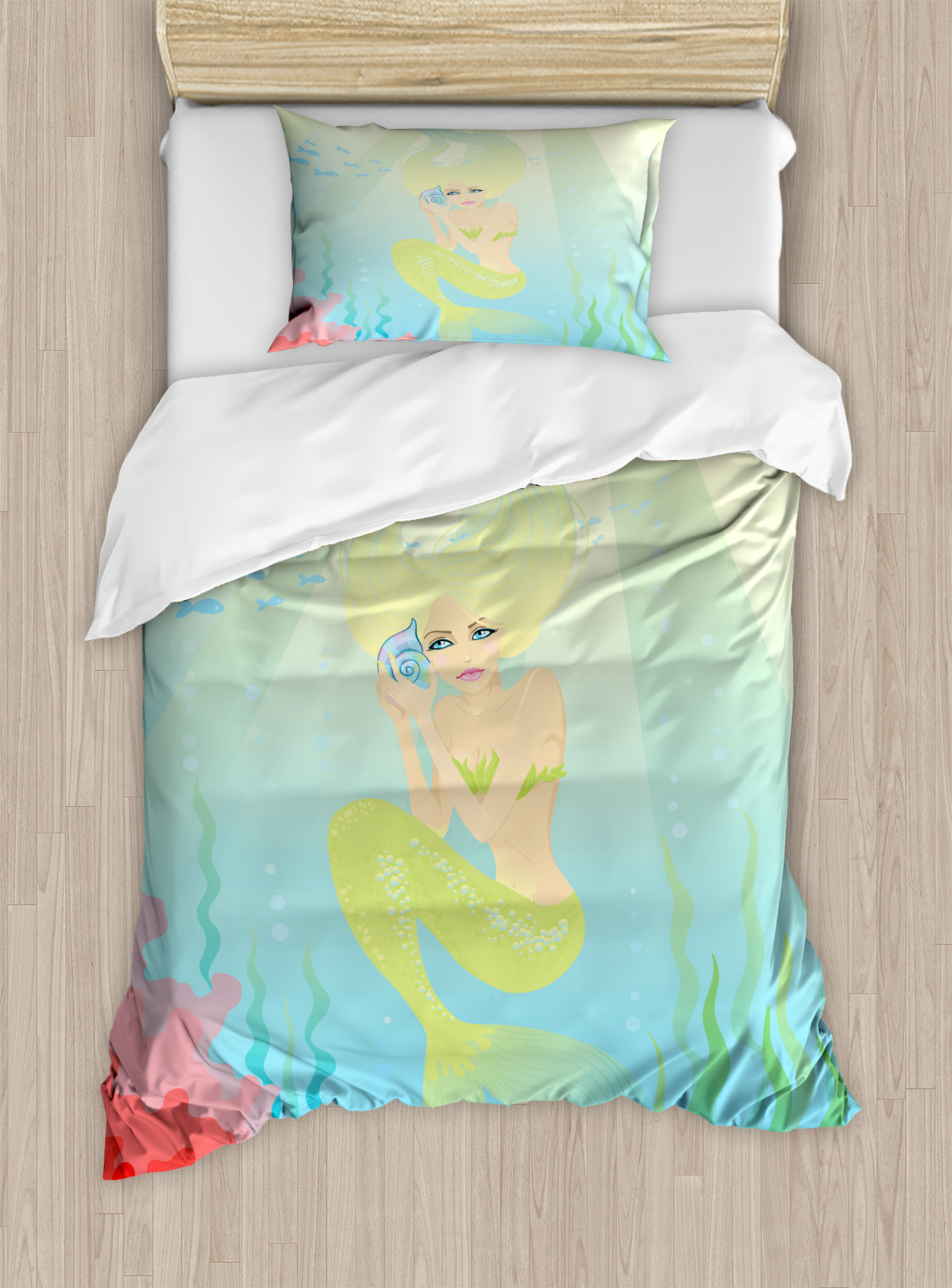 Ambesonne Mermaid Soft Pastel Color Unusual Mermaid Fish Duvet Cover ...