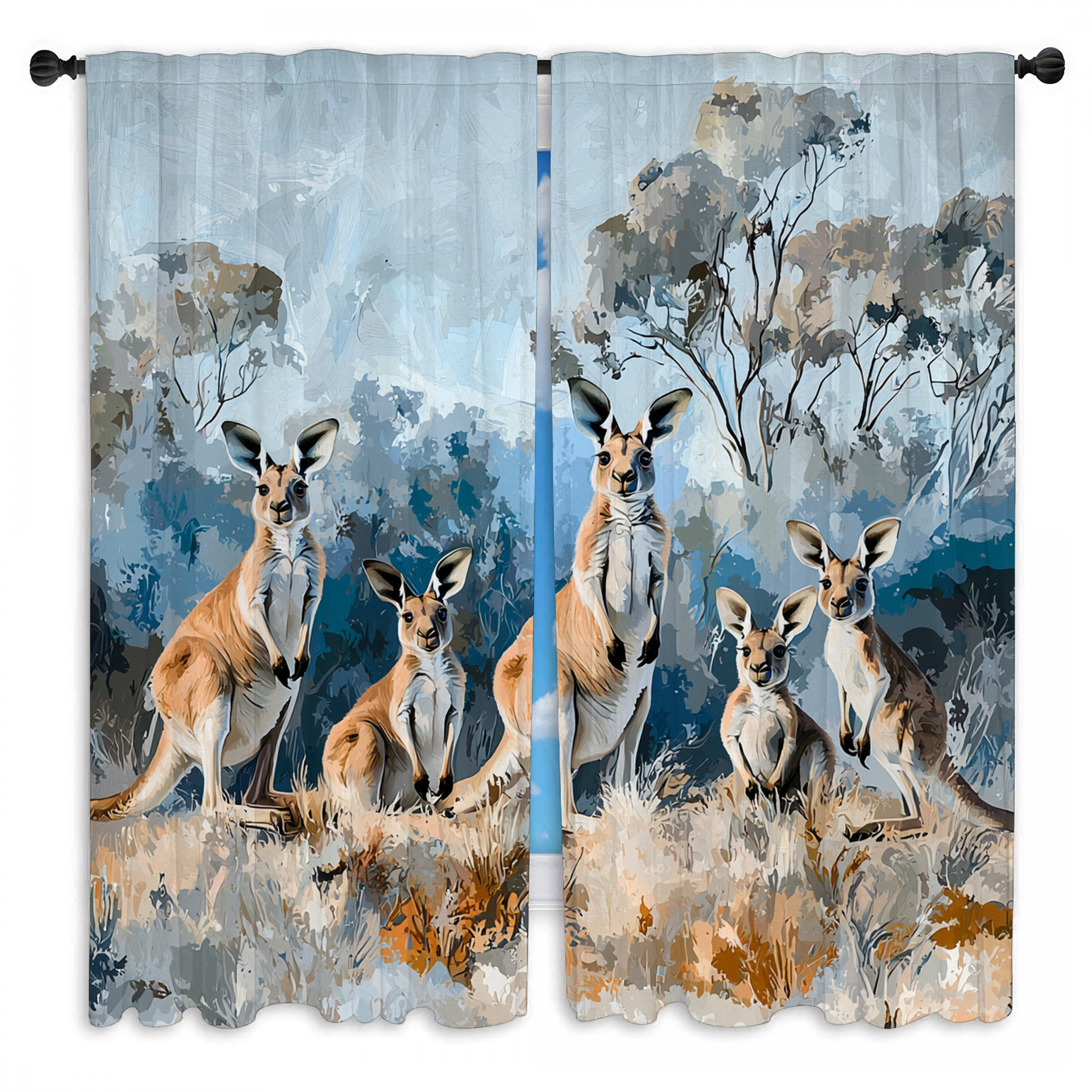 One Allium Way® Kangaroos Window Curtains Wildlife Southwestern Drapes ...