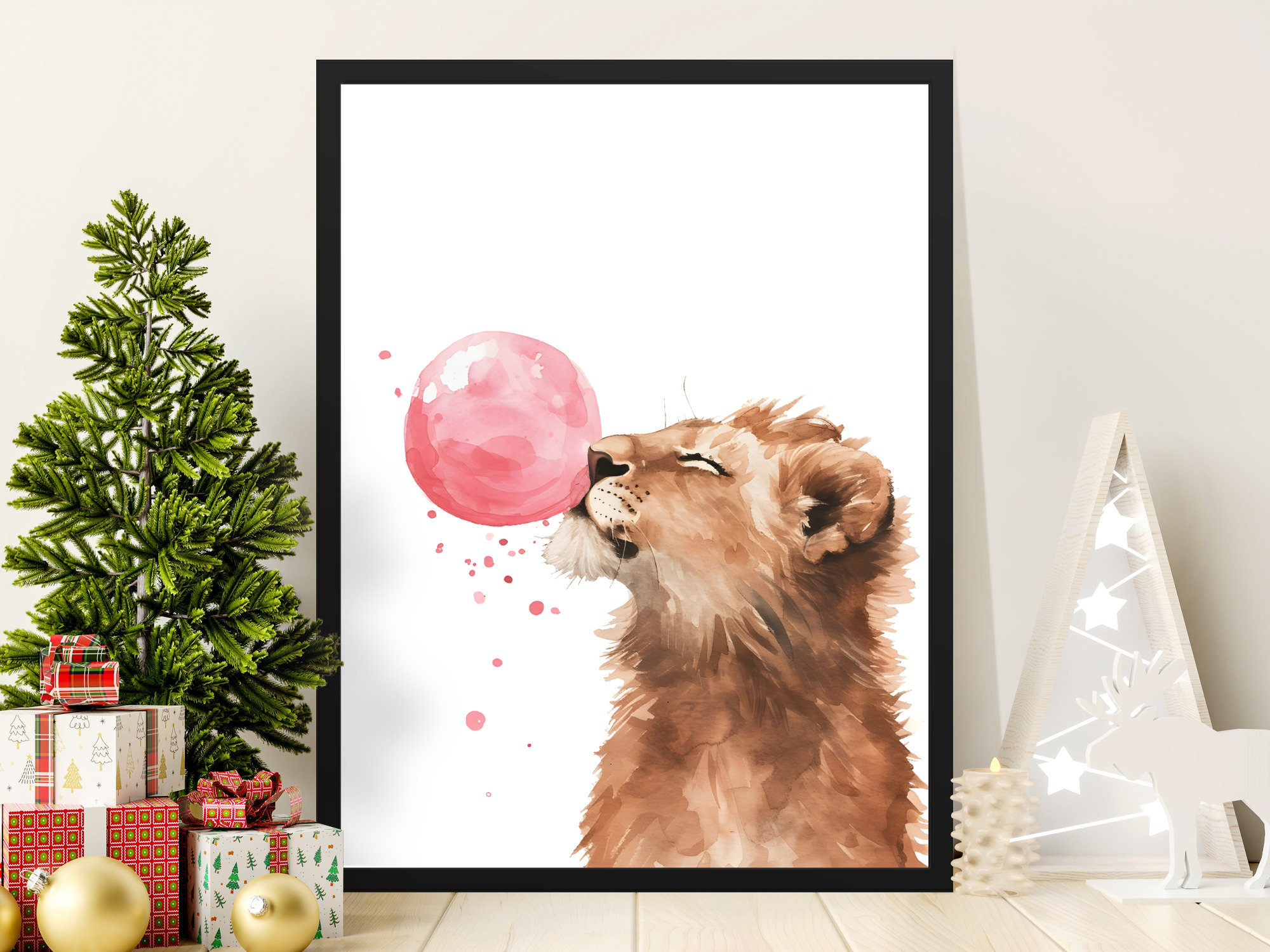 Happy Larry Lion Bubble Gum Wall Art, Cute Animal Poster, Nursery Decor ...