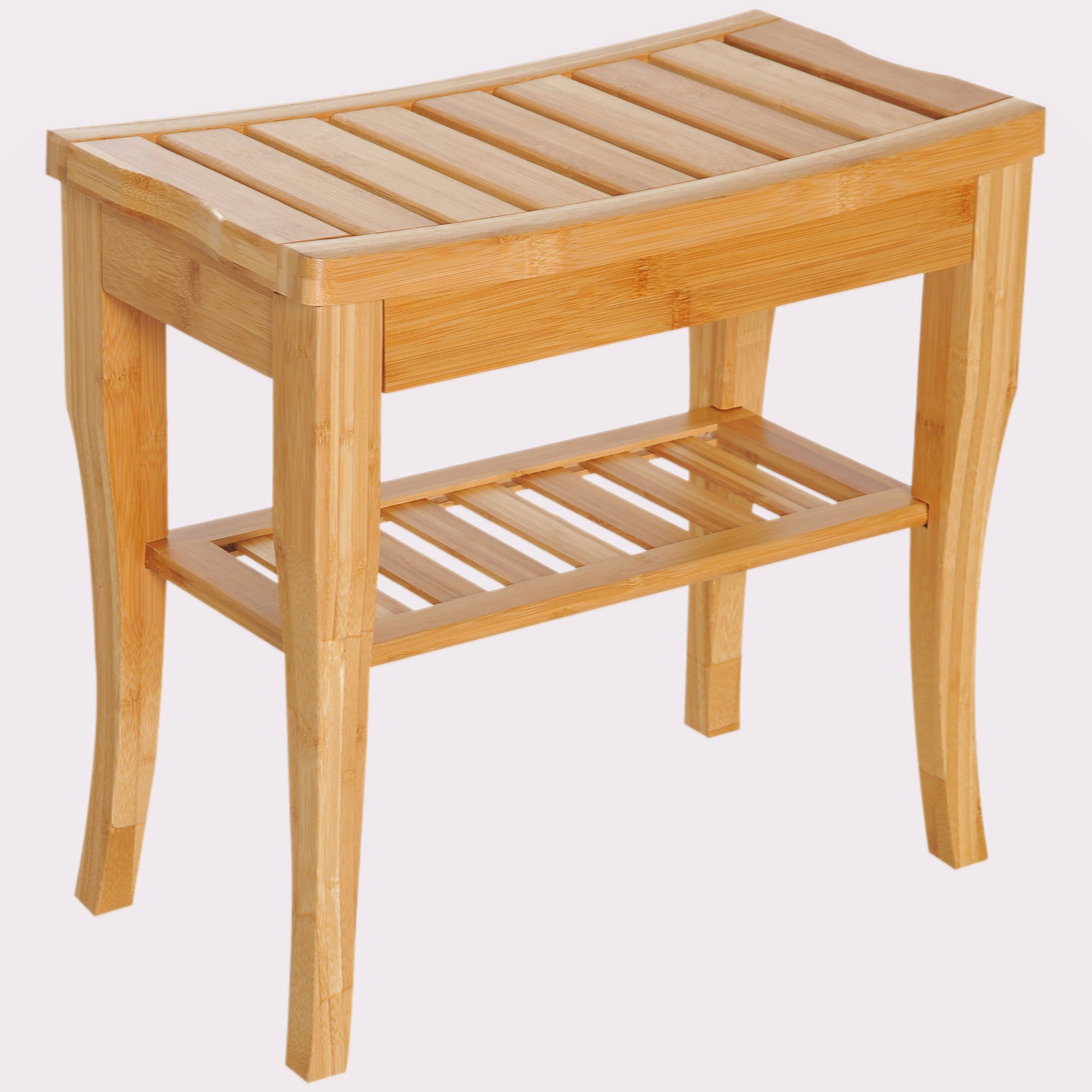 Winston Porter Long Bamboo Shower Bench Seat, 20" Wooden Spa Shower ...