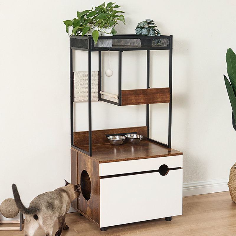 Tucker Murphy Pet™ Cat Litter Box Enclosures With Cat Tree Tower | Wayfair