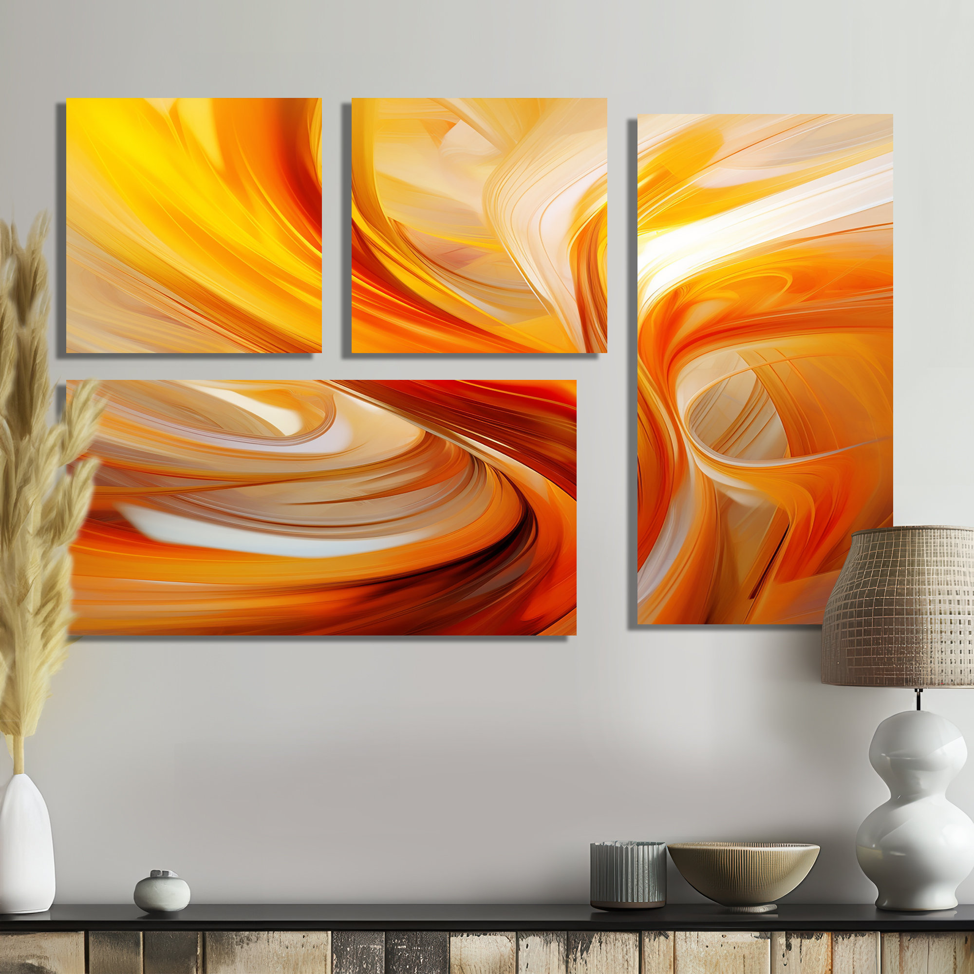 Ivy Bronx Orange Abstract Warm Fractal Design VII - Orange Wall Decor 4 ...