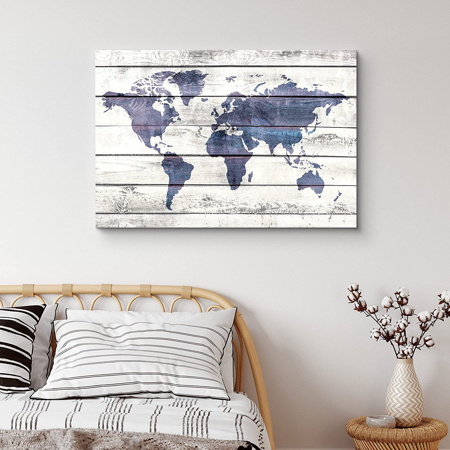 IDEA4WALL World Map on White Wood Panels Places Country Woodblock ...