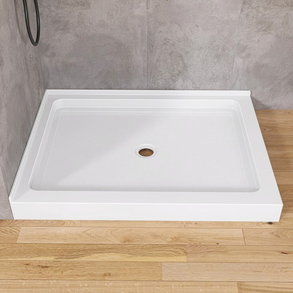 ZEAFIVE Double Threshold Shower Pan Base In White With Center Drain ...