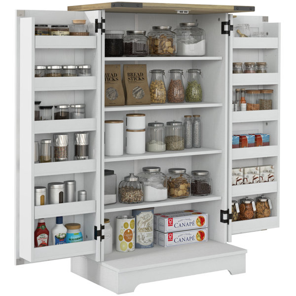 Winston Porter Kitchen Pantry Storage Cabinet with Adjustable Shelves ...