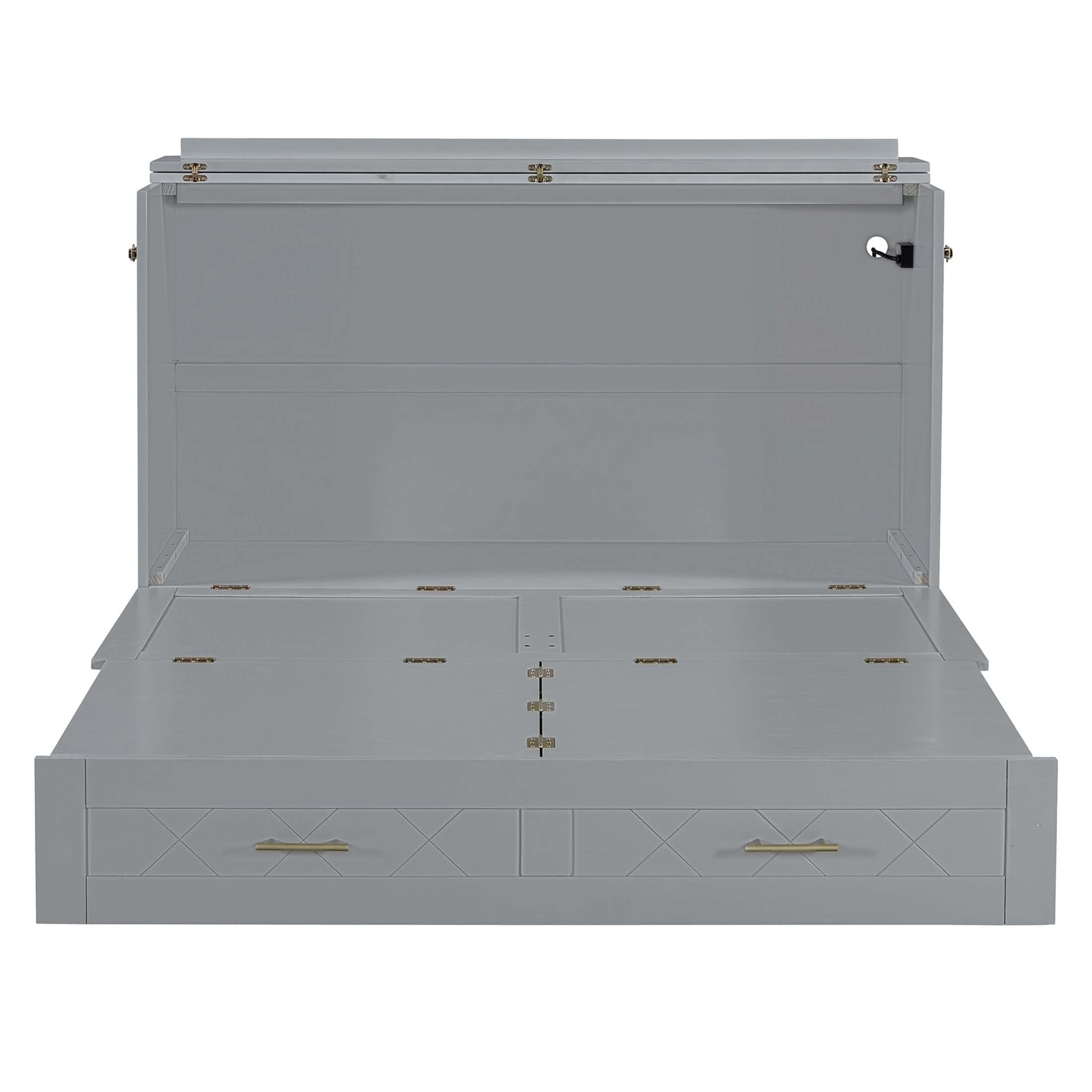 Red Barrel Studio® Queen Size Murphy Bed Wall Bed with drawer and a set ...