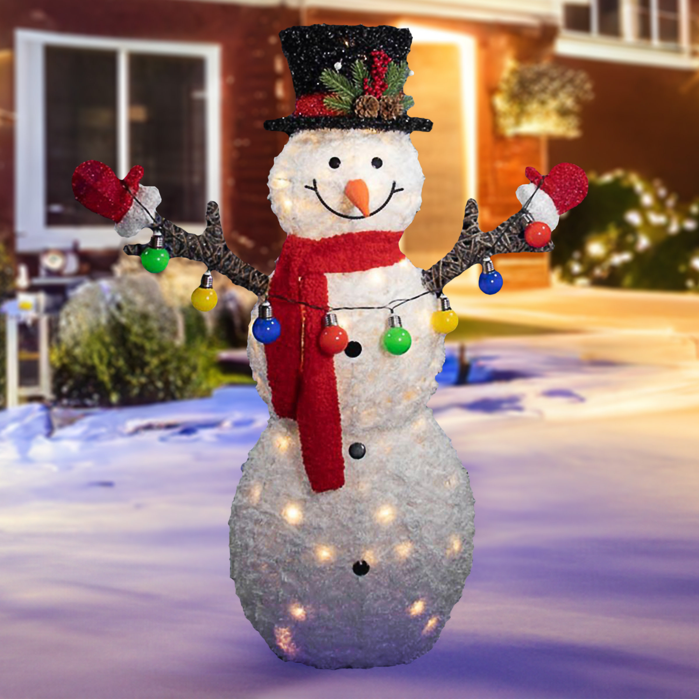 One Allium Way White Fabric 3D Snowman Holding Christmas Lights w/LED ...