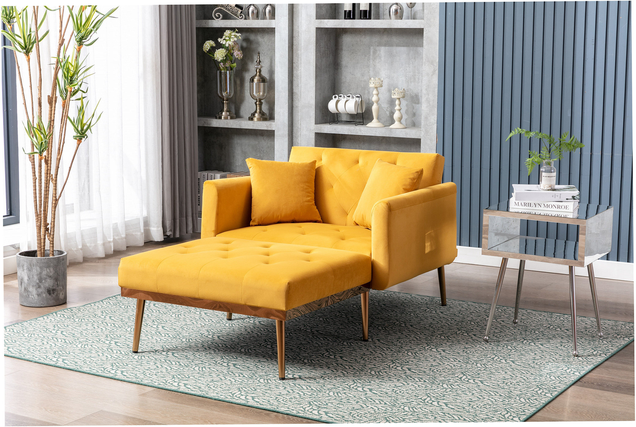 Everly Quinn Jameon 40.94" Wide Tufted Upholstered Convertible Sleeper ...