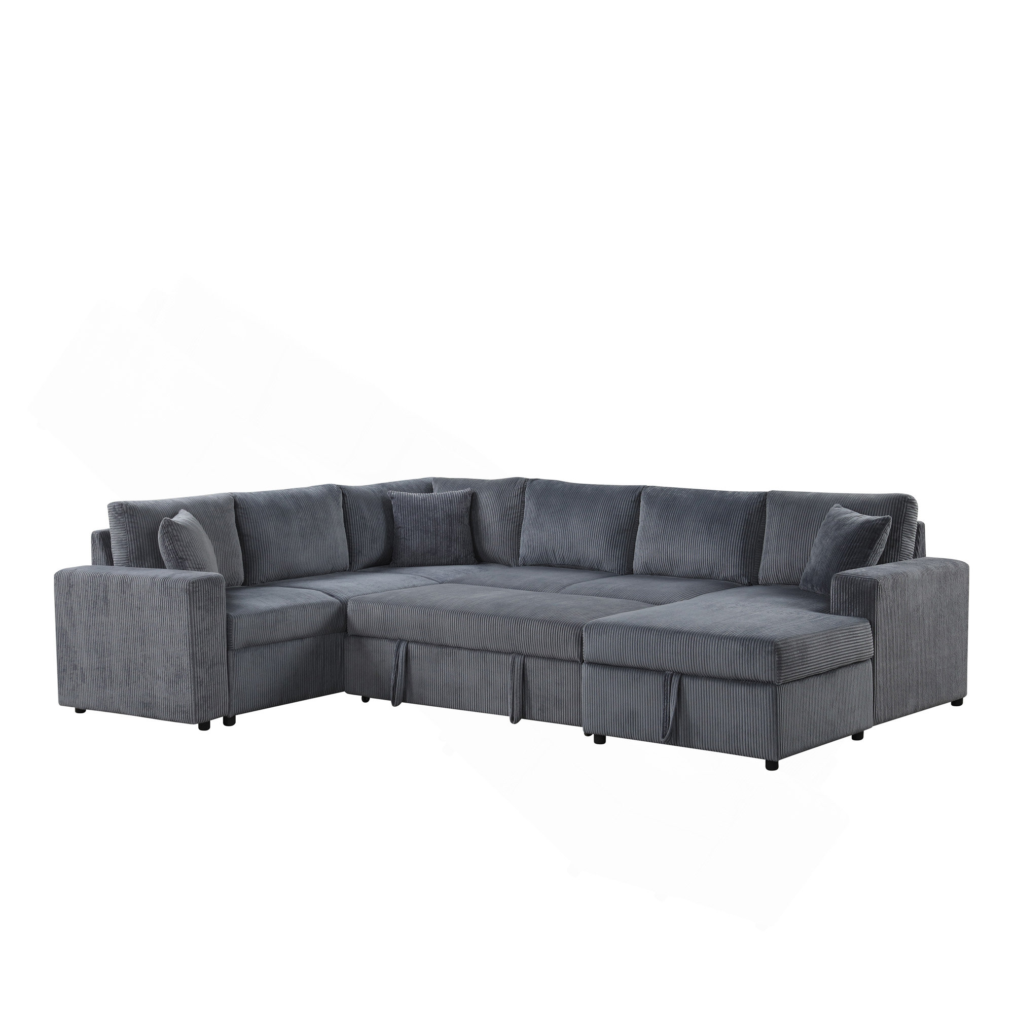 Hokku Designs Ruxley 123"W Gray Corduroy Sleeper Sectional Sofa With ...