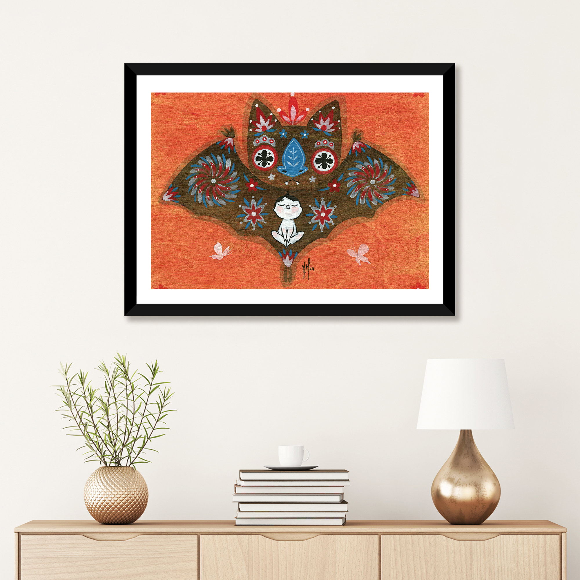 East Urban Home Folk Blessings - Bat by Martin Hsu - Painting Print ...