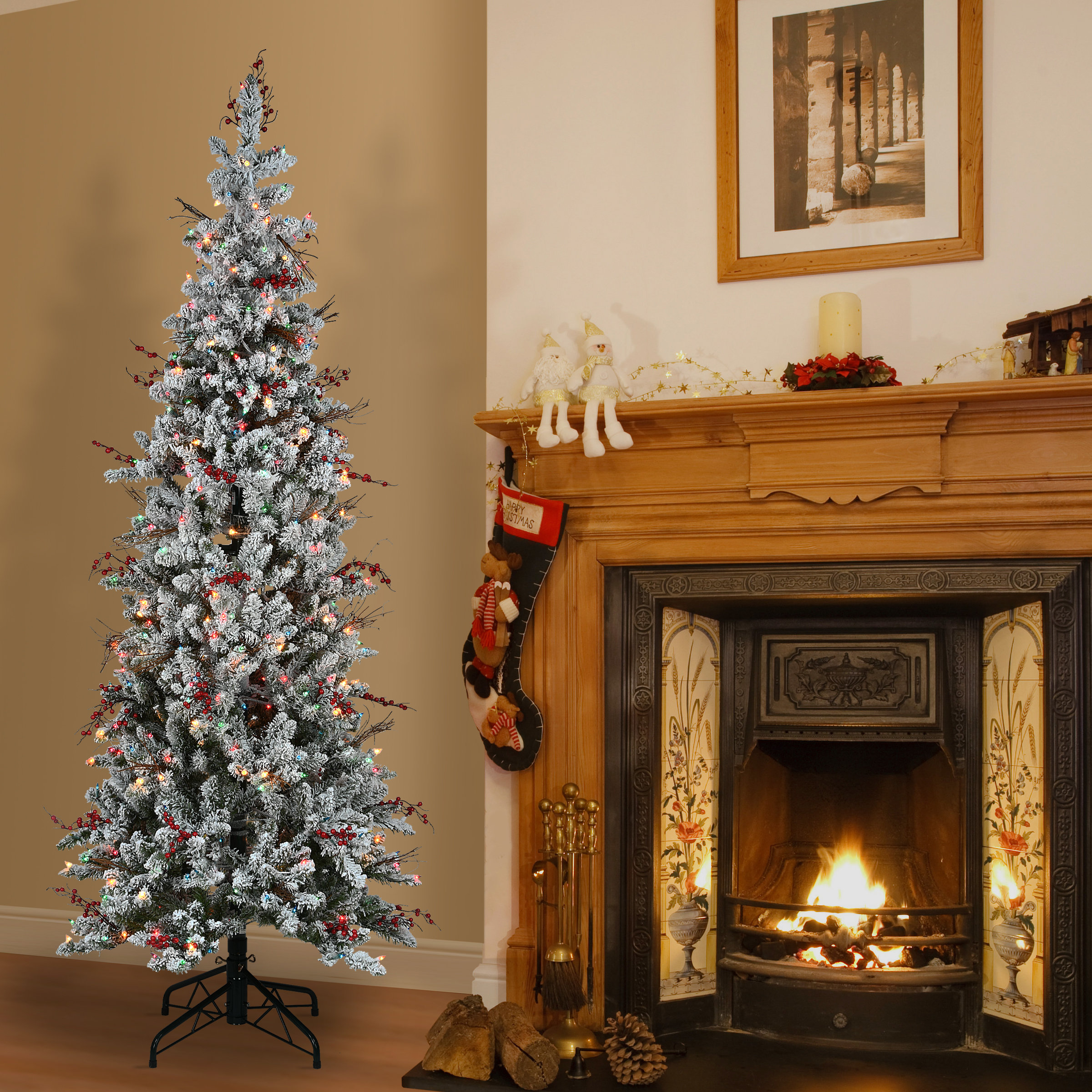 The Holiday Aisle® Memory-Shape Snowy Freehold Spruce Pencil Slim Tree ...