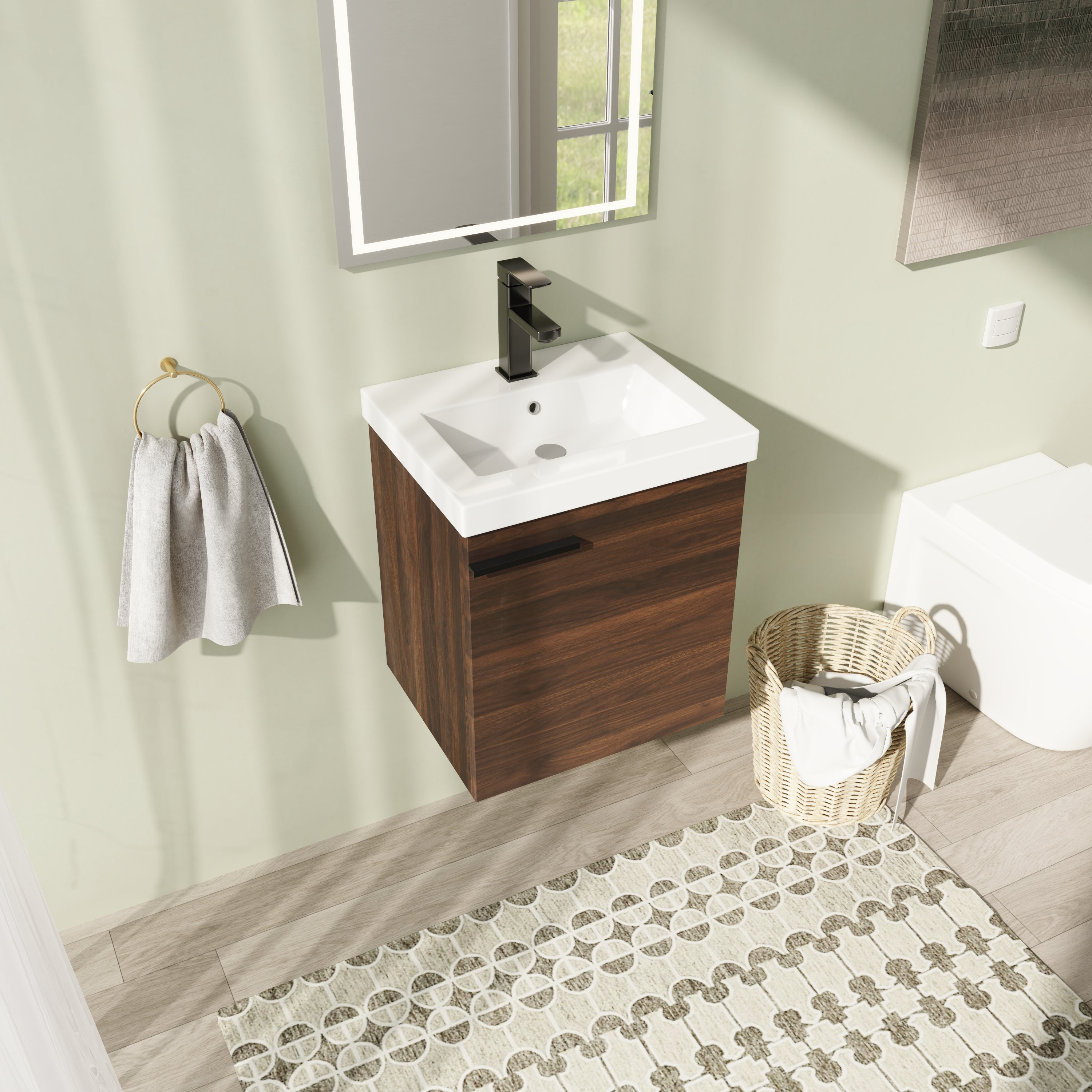 Ebern Designs 18 Inch Wall Mounted Single Bathroom Vanity With Ceramic ...