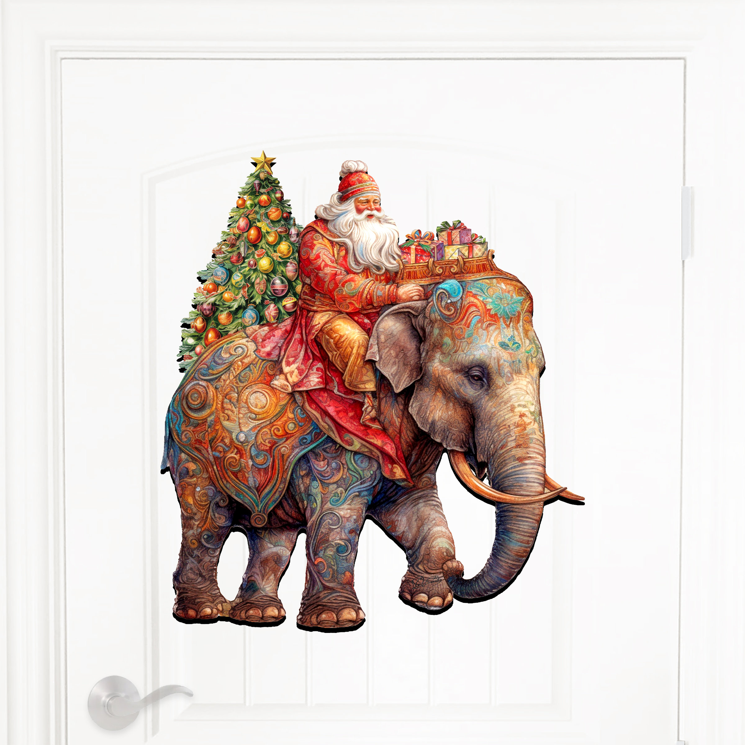 The Holiday Aisle® Kisanet Santa on Elephant Wooden Wall Décor | Wayfair