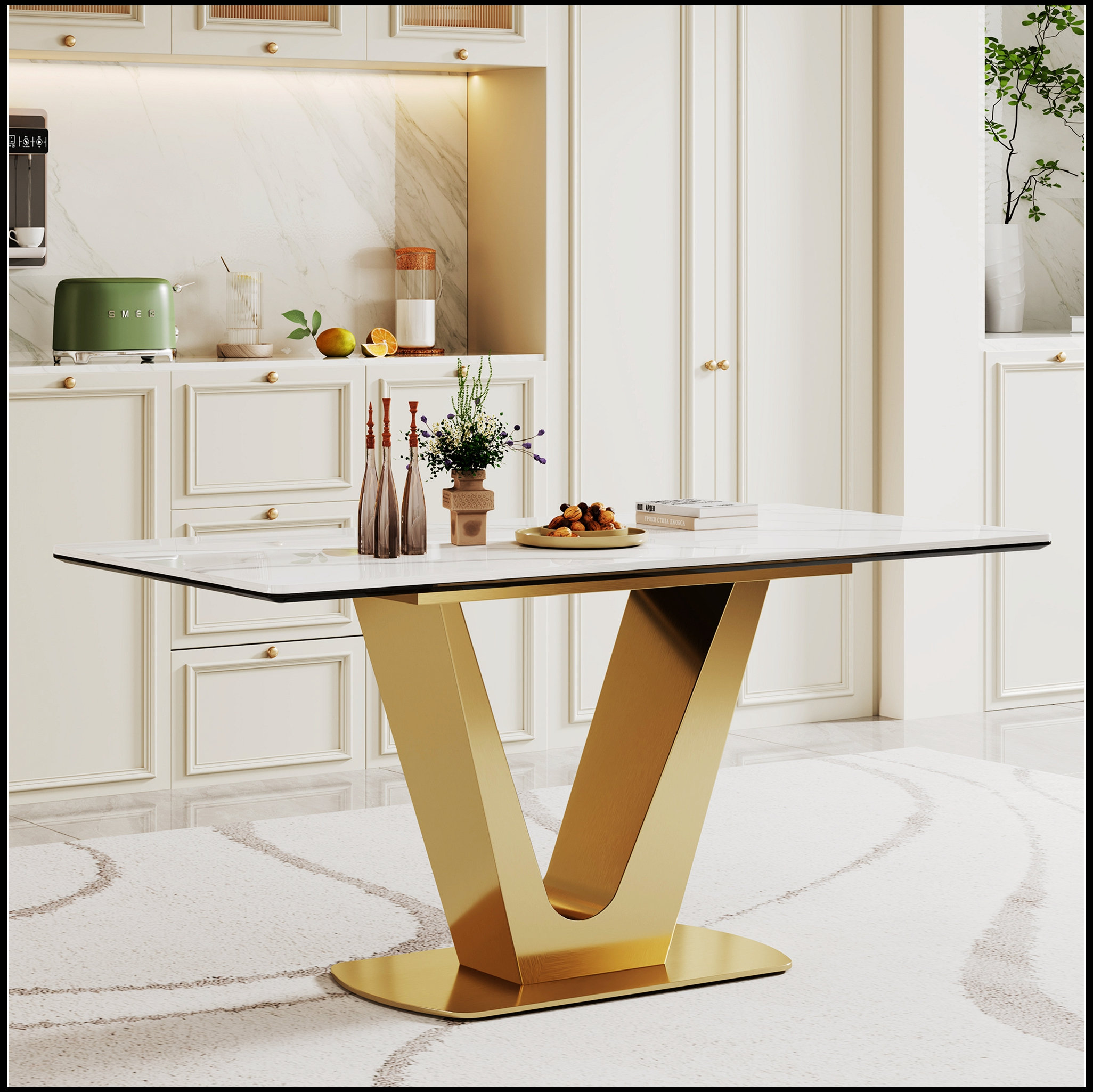 Latitude Run® Sanira Stone Top Metal Base Dining Table - Wayfair Canada