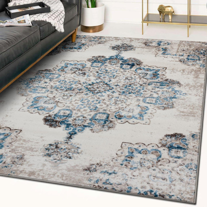 Persian-rugs Vintage Floral Medallion Ivory 8x10 Area Rug | Wayfair