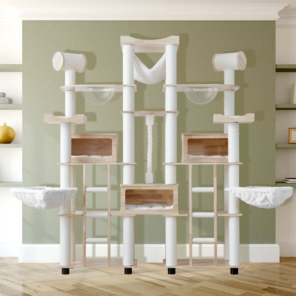 KZLAA 94'' H Large Solid Wood Cat Tree Multi-Level Tall Cat Tower Cat ...