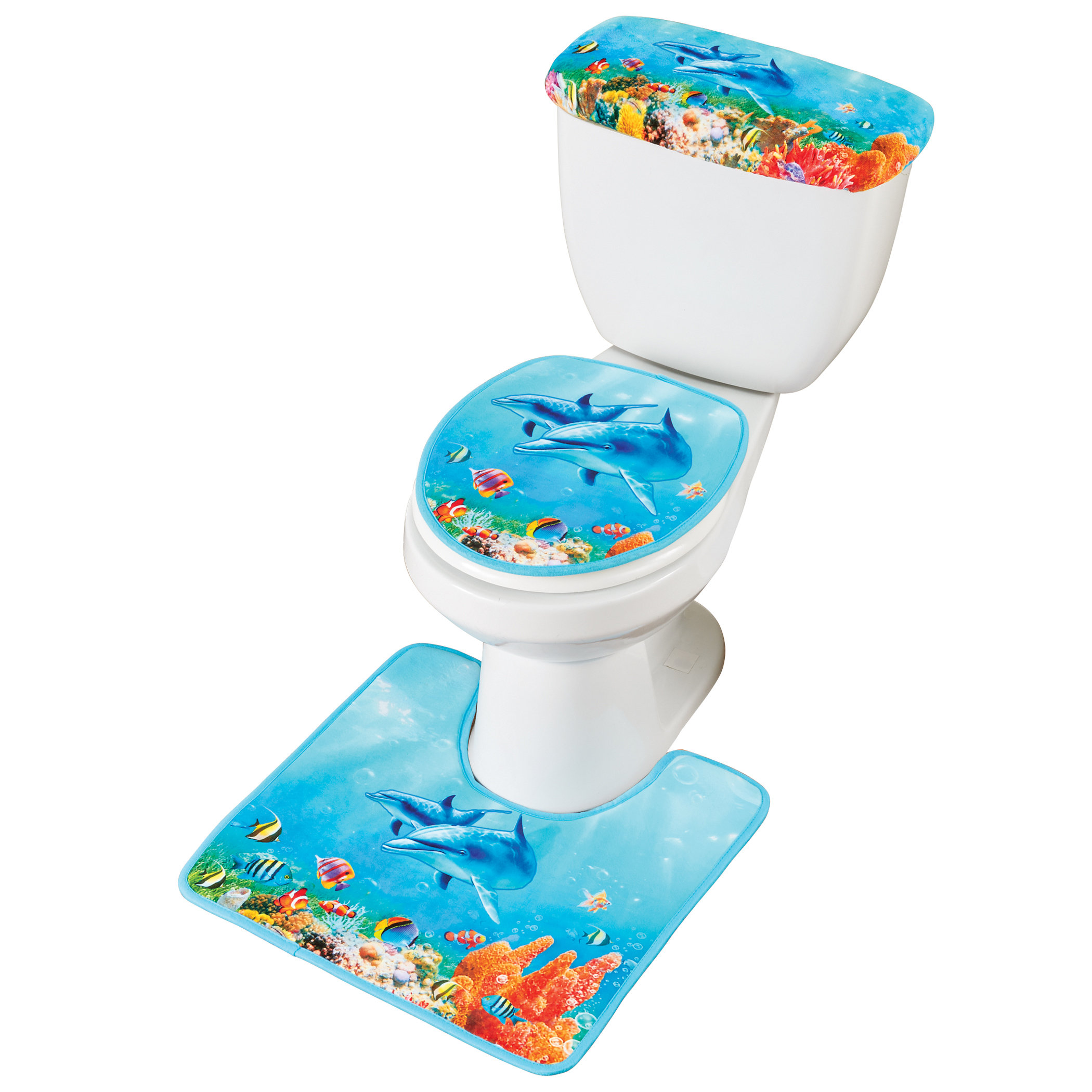 East Urban Home 3-Piece Dolphins and Tropical Fish Commode Set | Wayfair