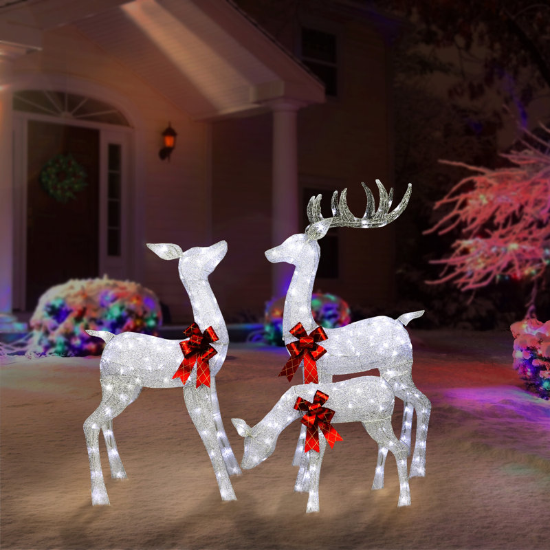 The Holiday Aisle® 3-Piece Outdoor Christmas Lighted Deer Family ...