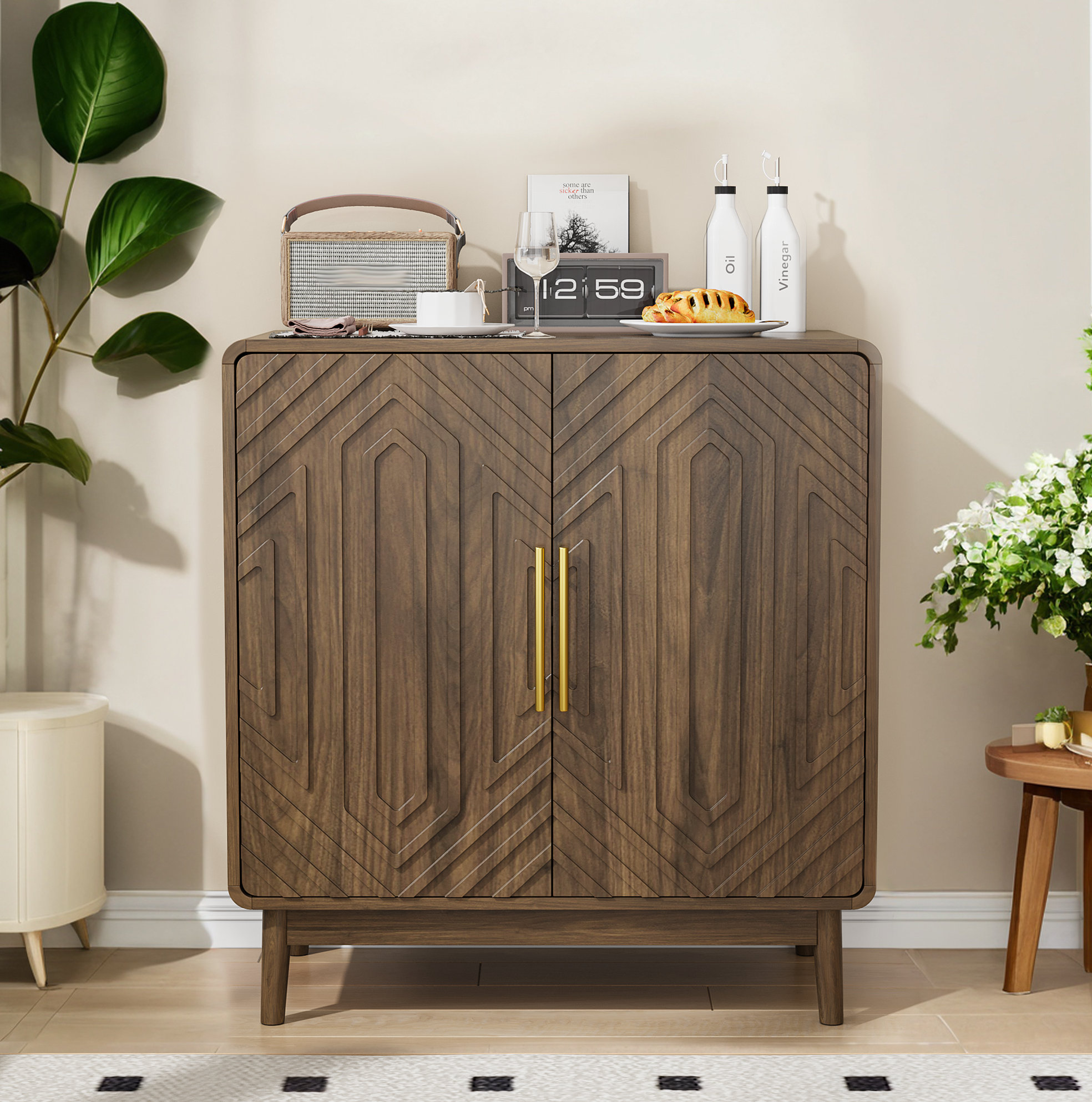 Millwood Pines Sideboard Buffet Cabinet With Storage ,Carved 2 Door ...