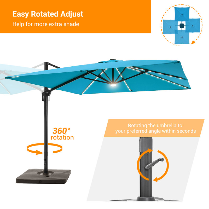 Arlmont & Co. Roniece 120'' × 120'' Square Lighted Cantilever Umbrella ...