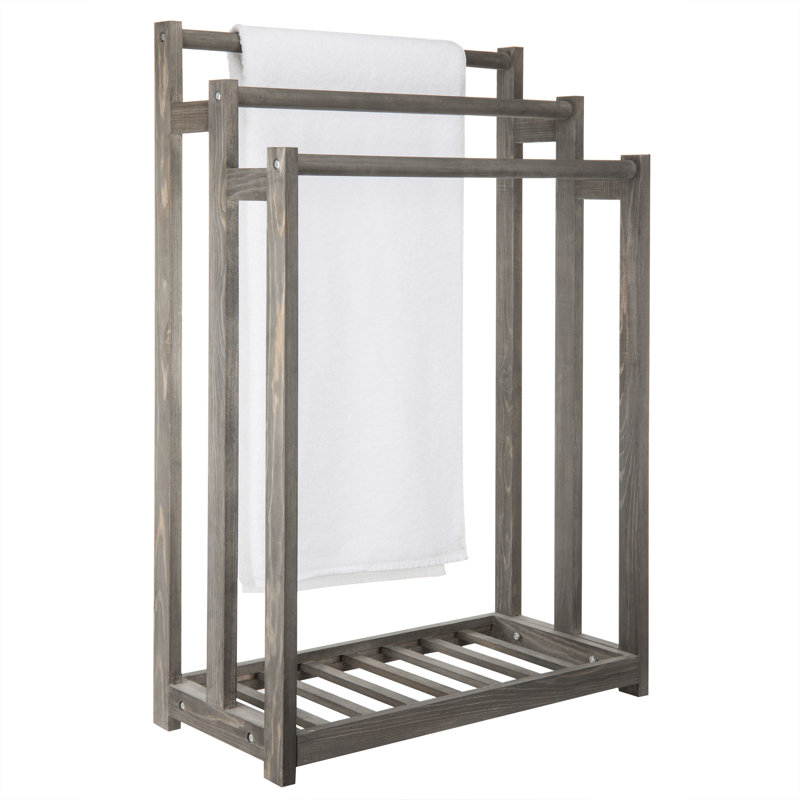 Hokku Designs Freestanding Wood Towel Blanket Quilt Rack Stand ...