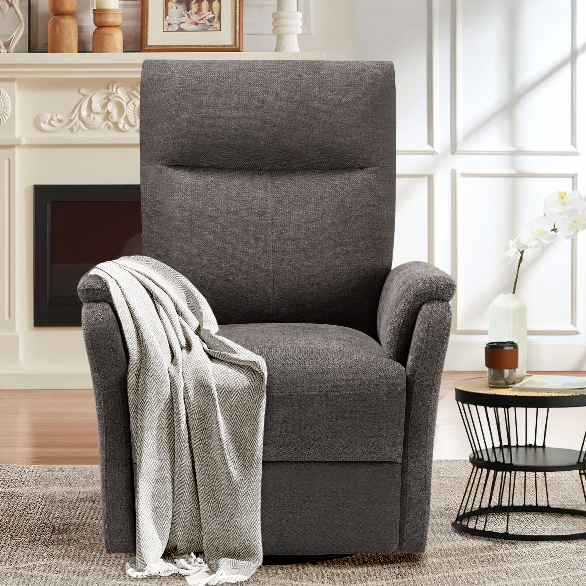 Ebern Designs Upholstered Swivel Rocking Push Back Recliner | Wayfair