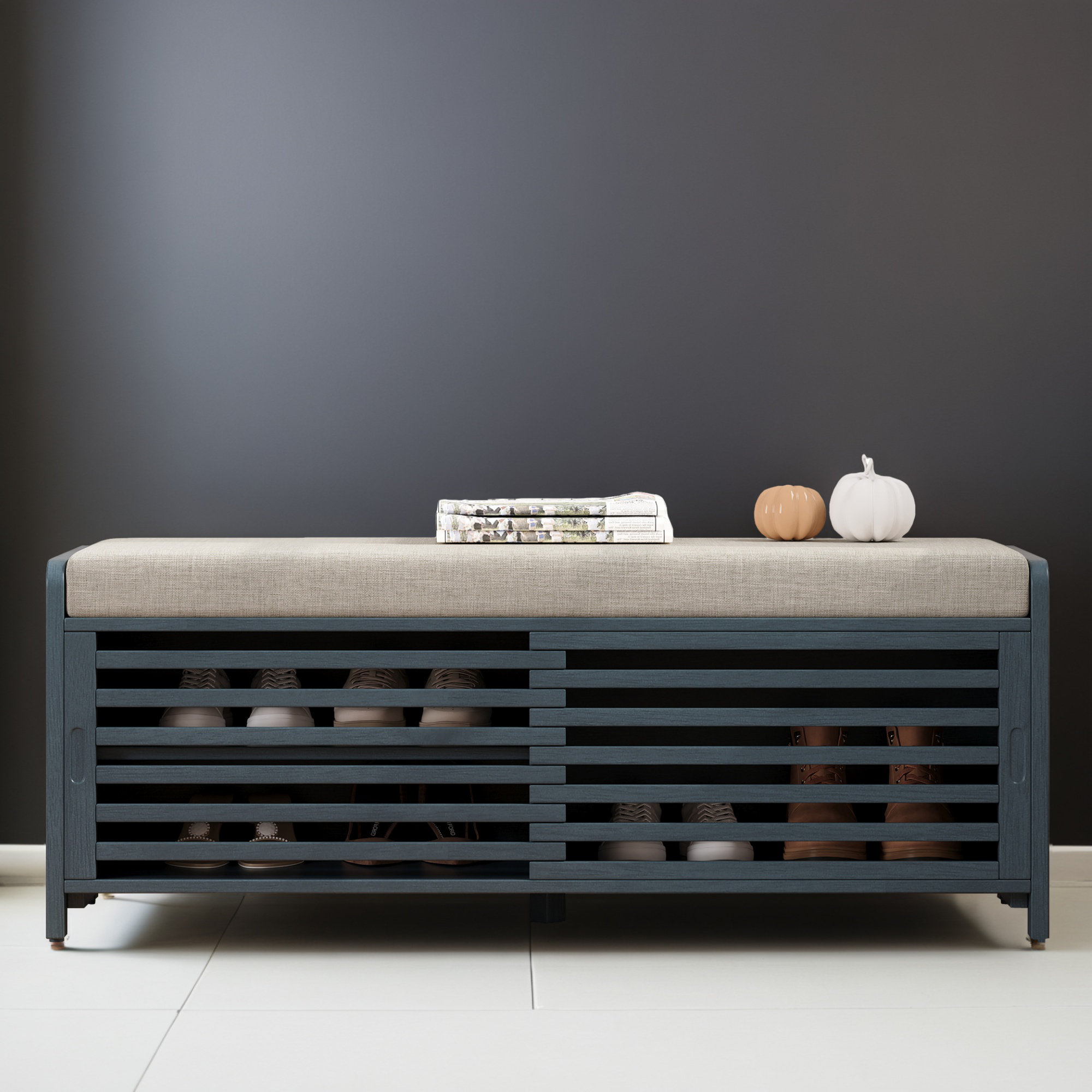 Hokku Designs 43" Distressed Shutter Storage Bench, Entryway Storage ...