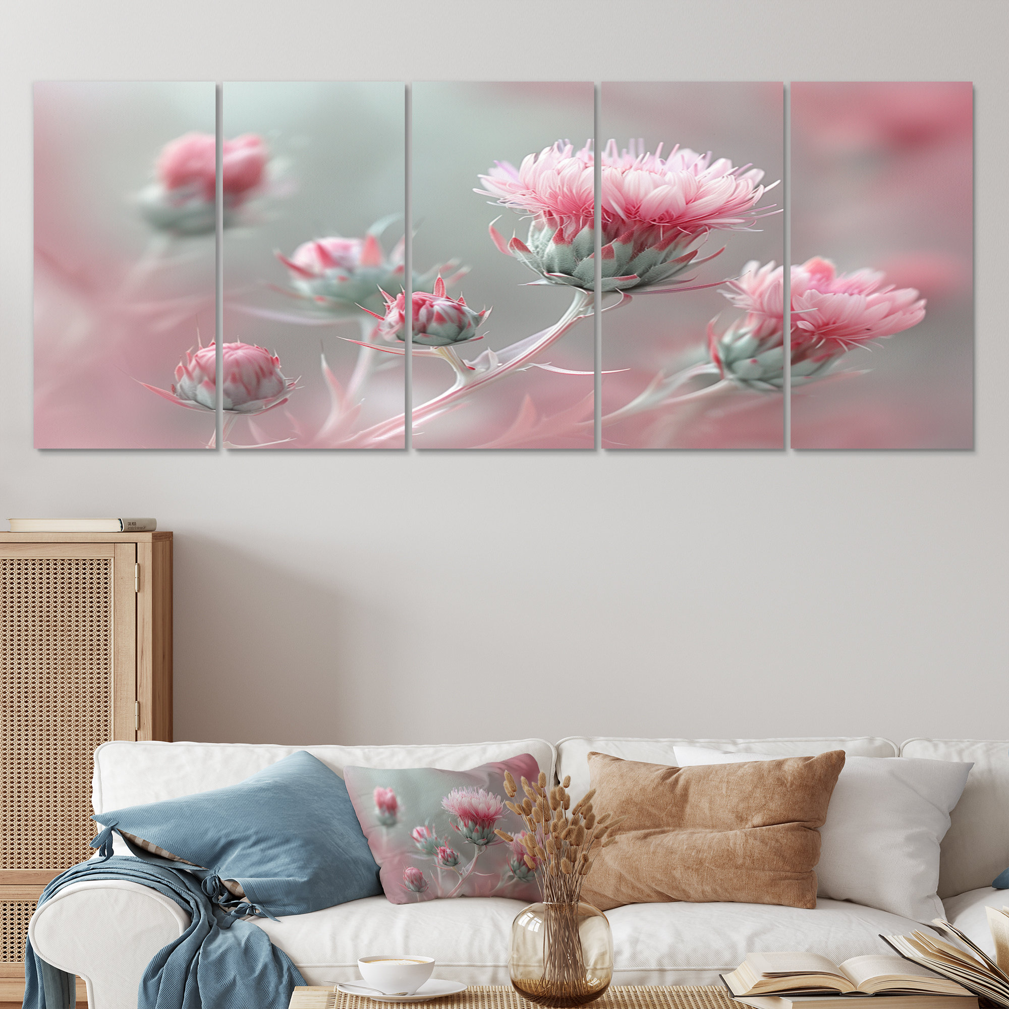 Ebern Designs Monochrome Pink Grey Thistle Fragile Beauty - Thistle ...