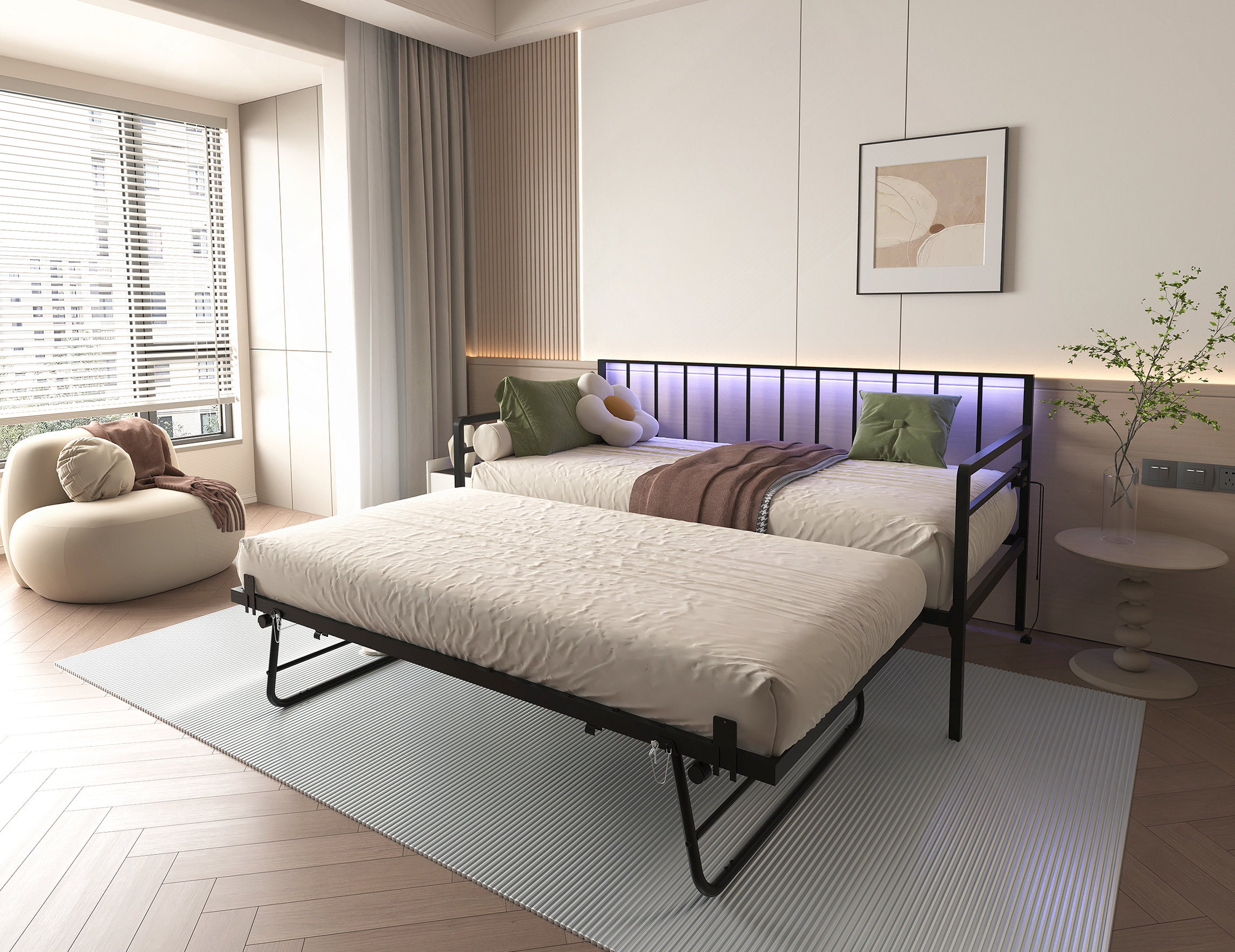 Latitude Run® Twin Daybed With RGB LED Lights & Charging Station ...