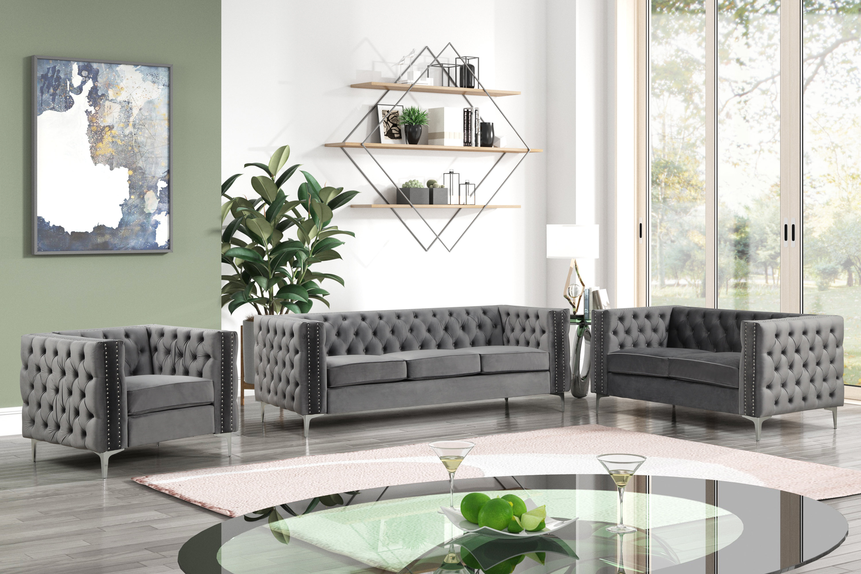 Everly Quinn Prats 3 Piece Velvet Living Room Set - Wayfair Canada