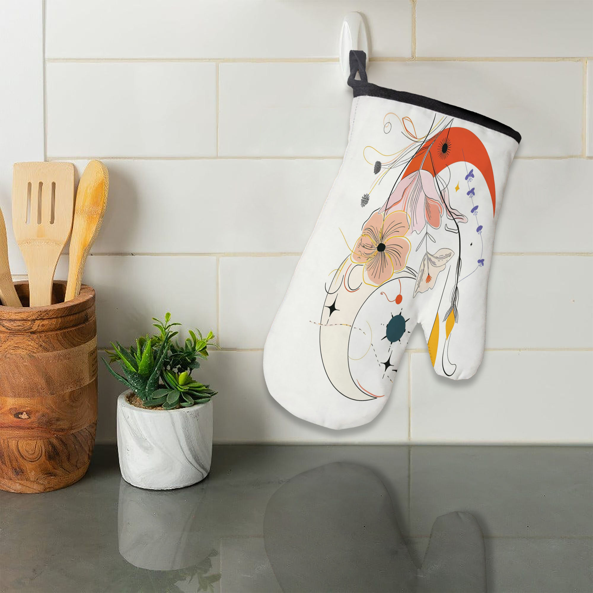 MentionedYou Linear Flora Oven Mitt Cotton Twill | Wayfair