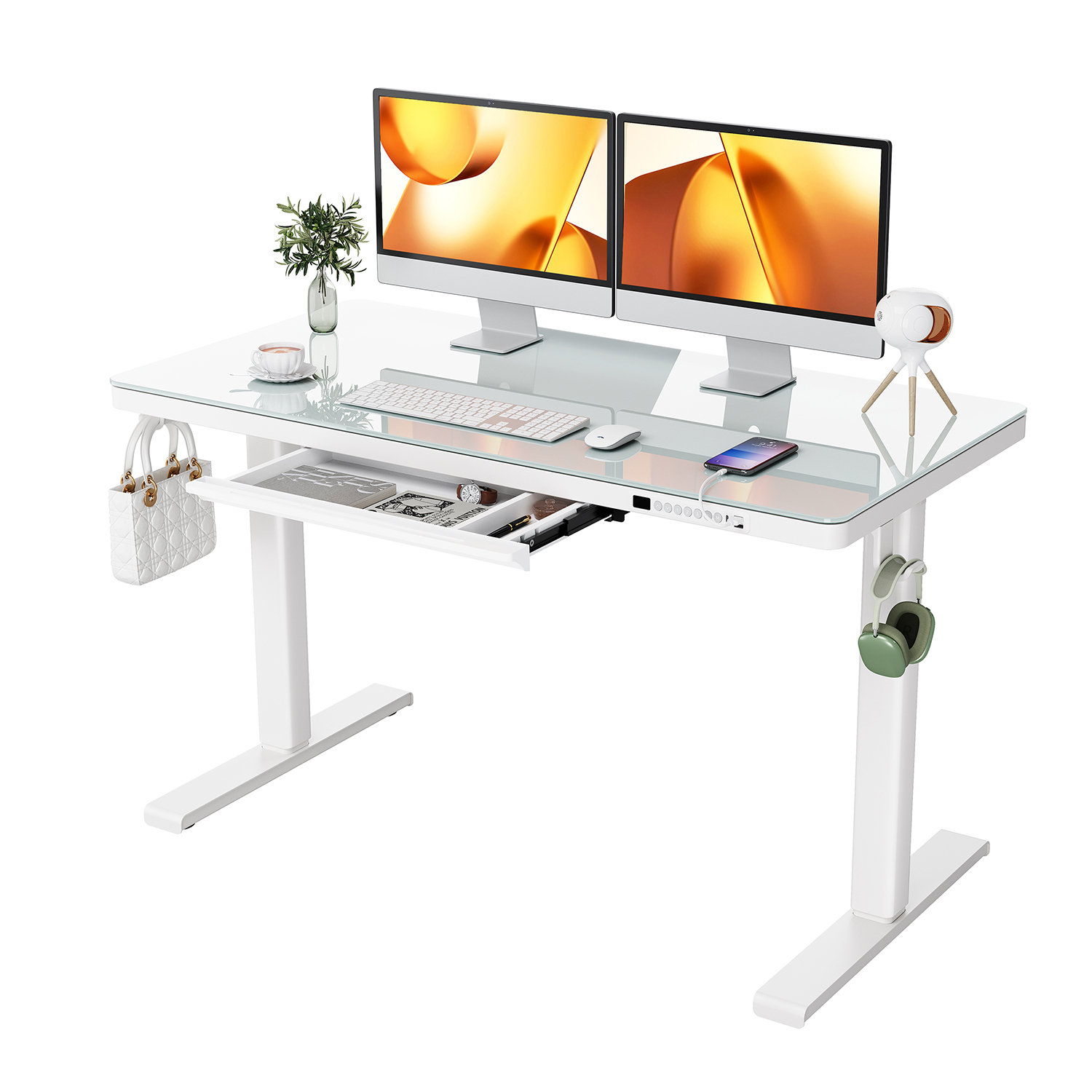Inbox Zero Flavio Height Adjustable Standing Computer Desk With Drawer ...