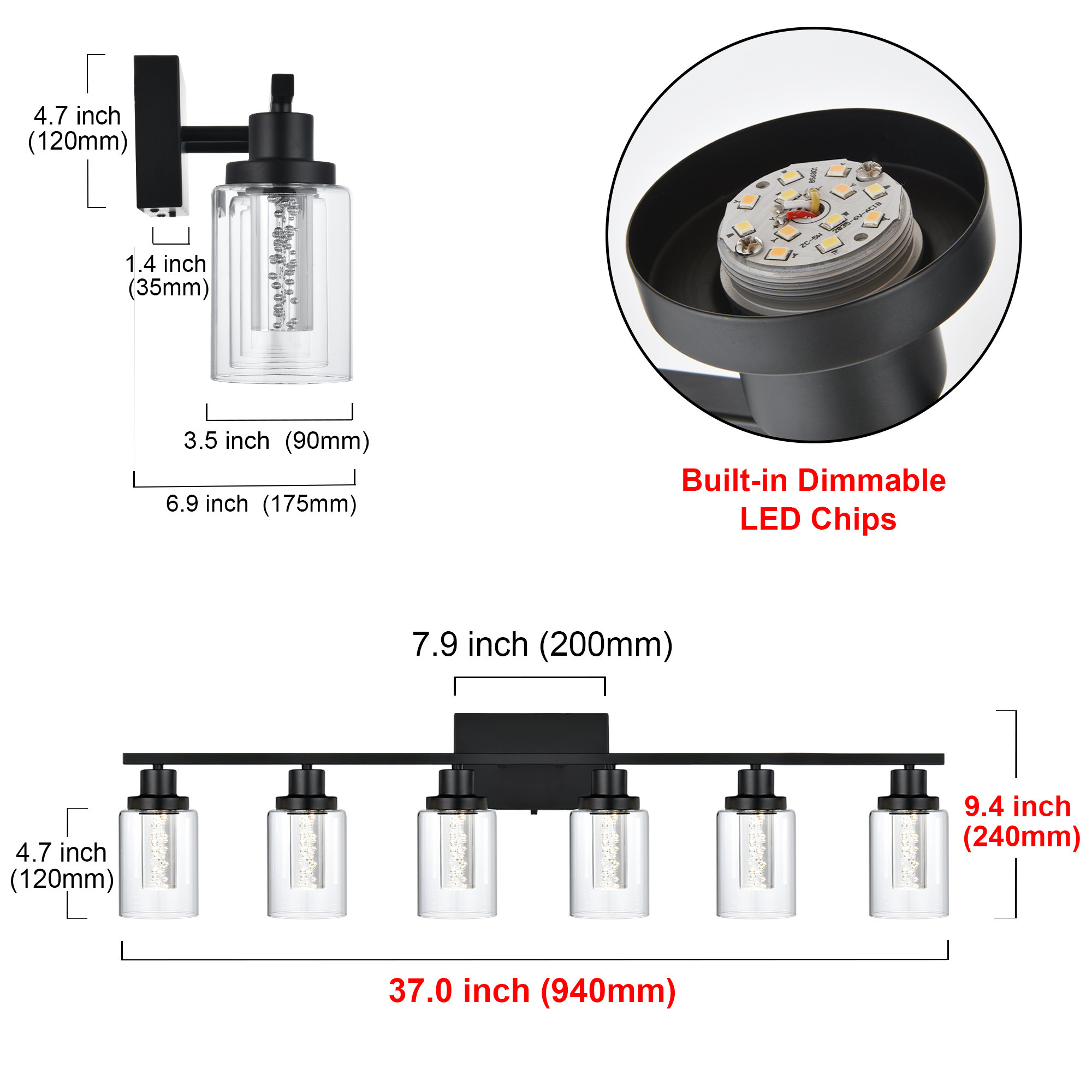 Breakwater Bay 6-Light Black Bathroom Light Fixtures, Built-In LED ...