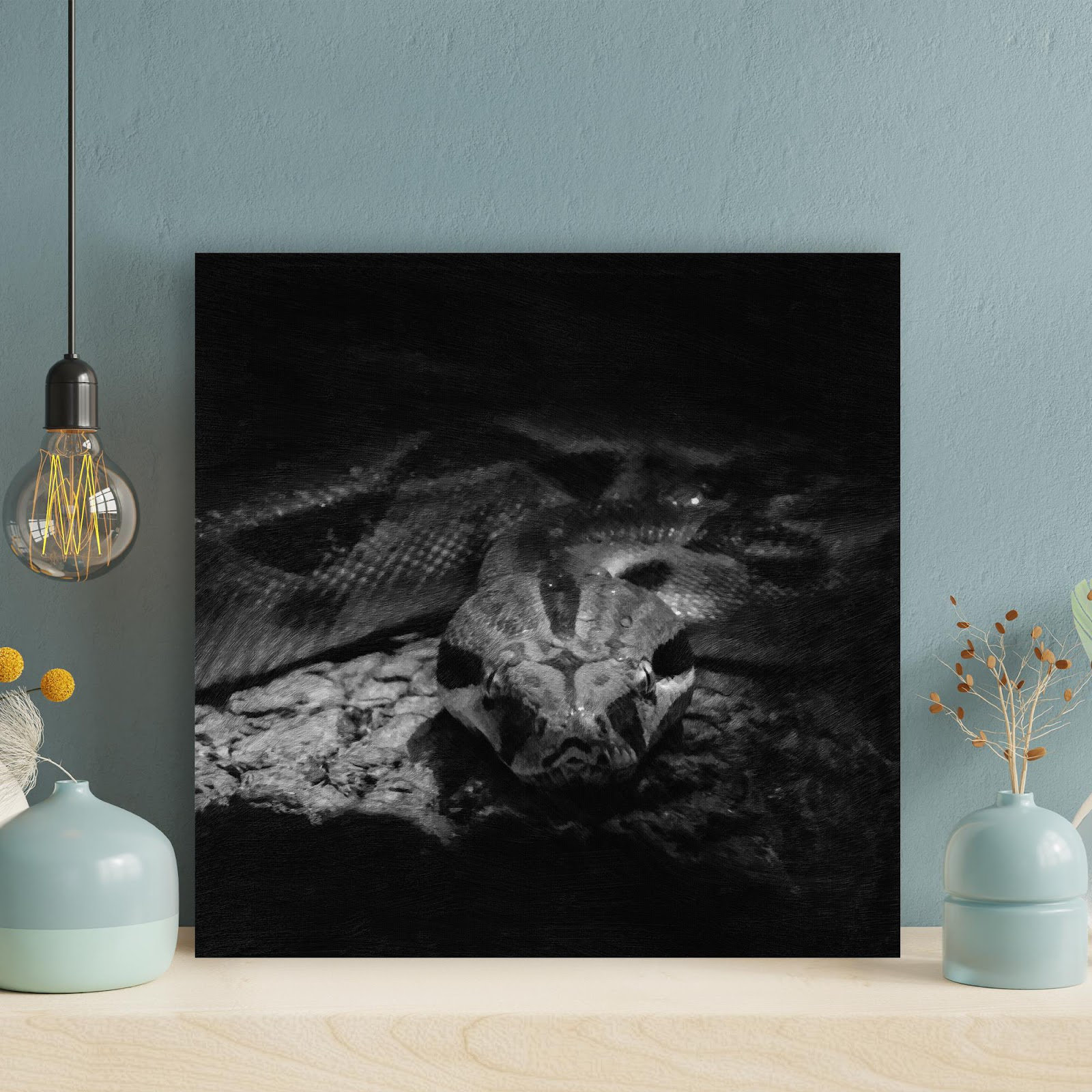 Latitude Run® Grayscale Photo Of A Snake On A Rock - Wrapped Canvas ...