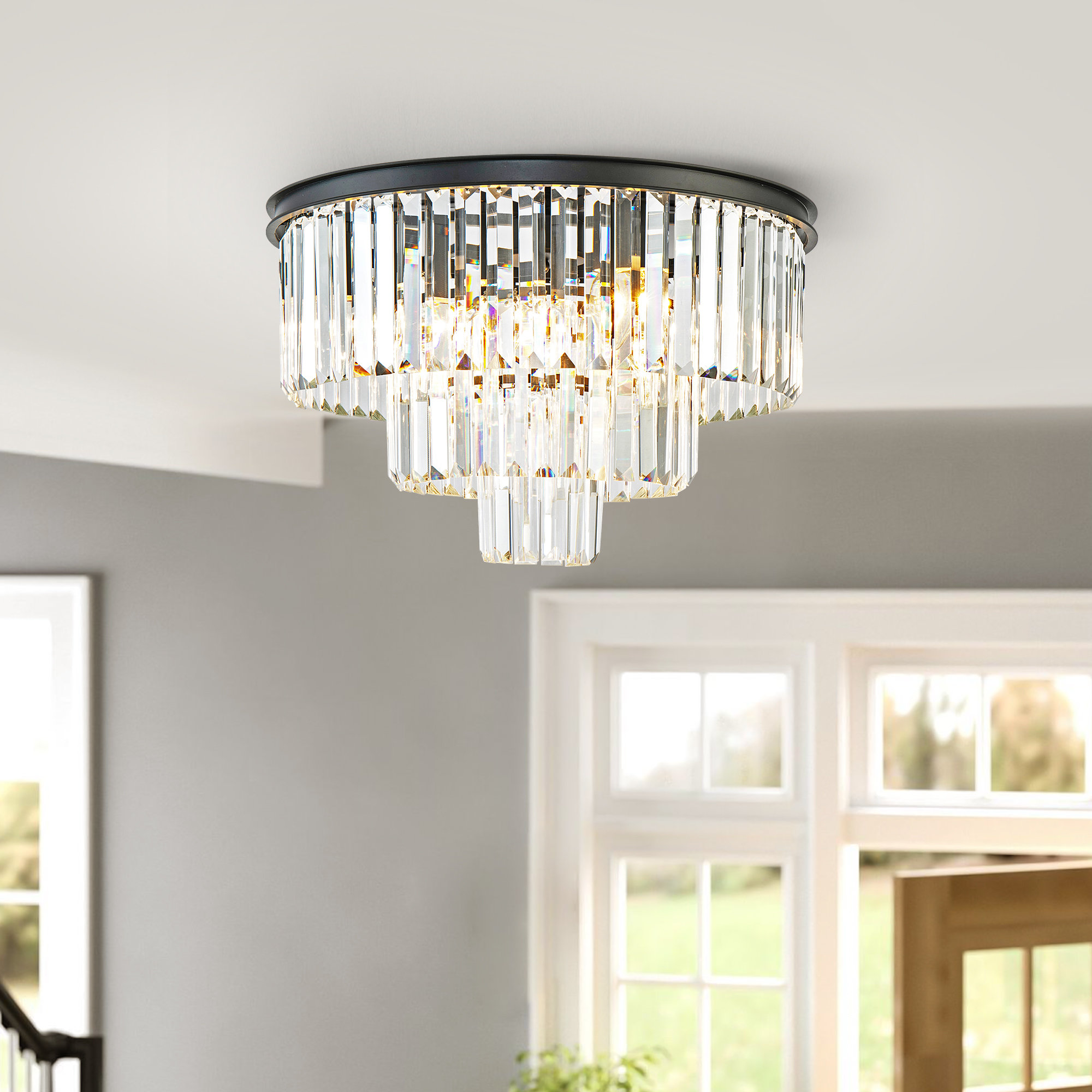 Mercer41 Lizette 6-Light Crystal Chandelier Flush Mount Lighting ...