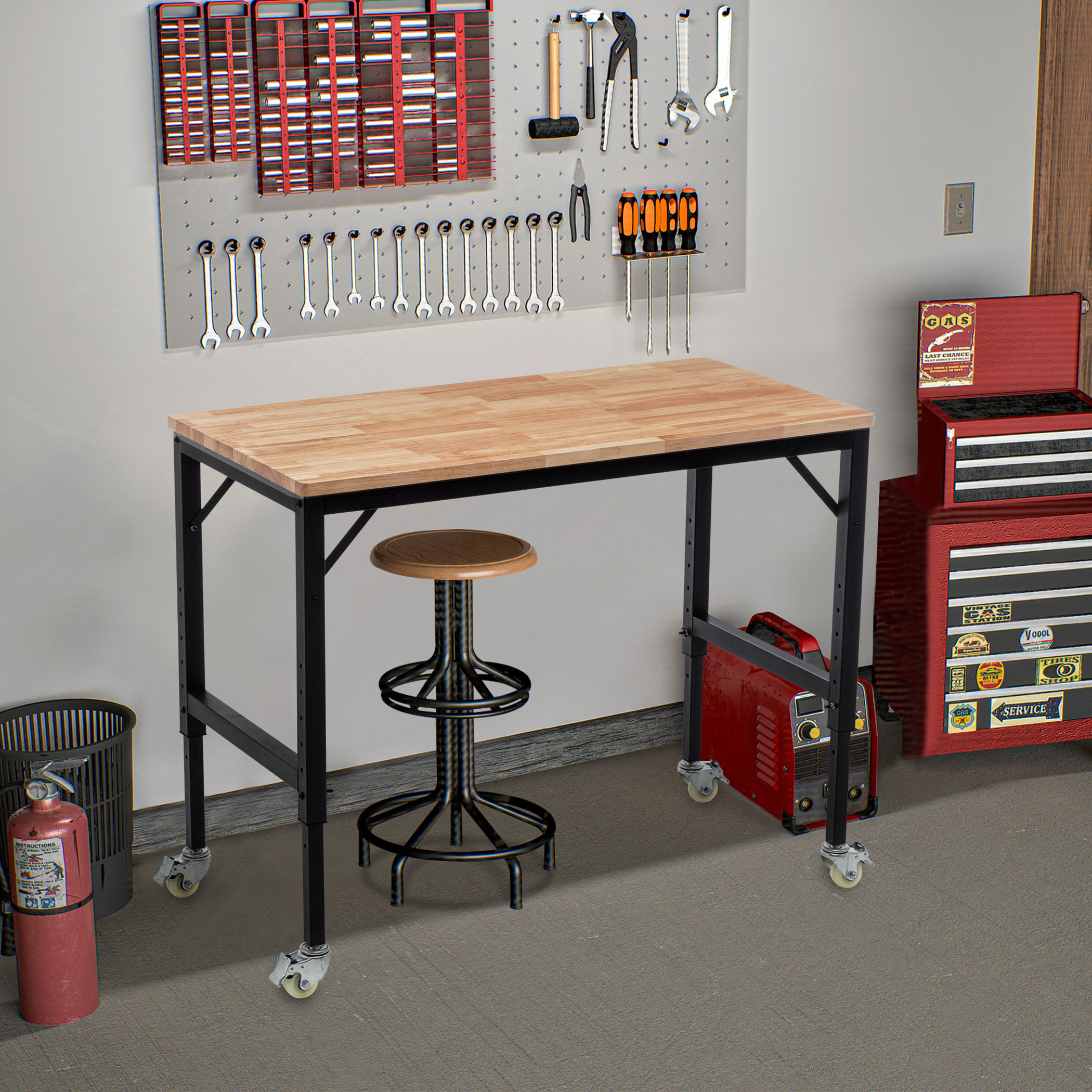 17 Stories Desk,48" Heavy-Duty Adjustable Workbench For Garage, Rubber ...