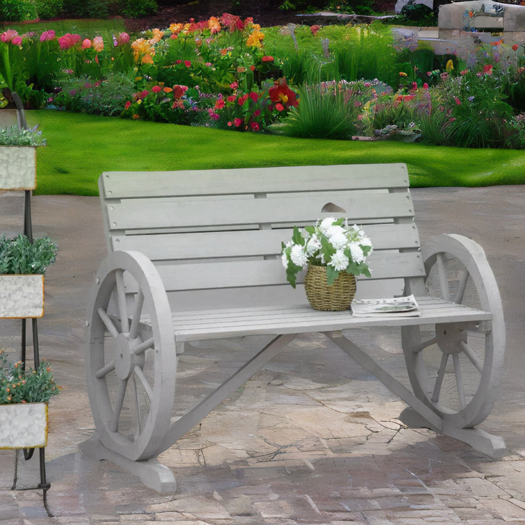 FURNOLD Solid Wood 2 Seater Wagon Wheel Garden Bench | Wayfair.co.uk